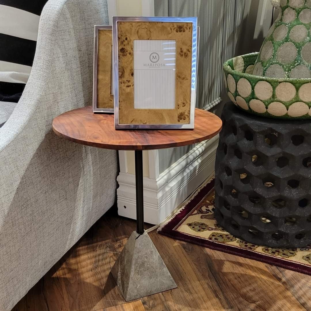 Bidk Home Wood Iron Stone Side Table - Designer's Studio