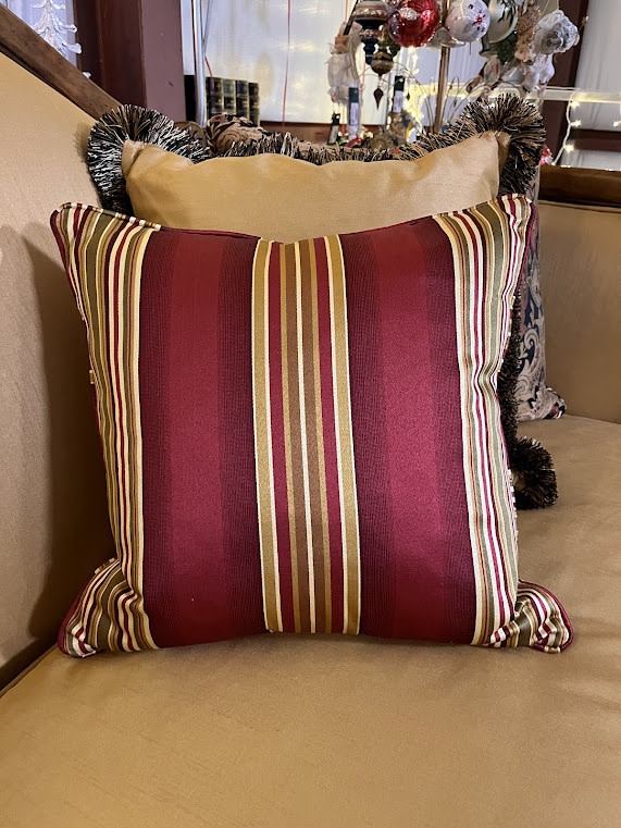 Michael Amini Red Striped Pillow with Trim - Designer's Studio