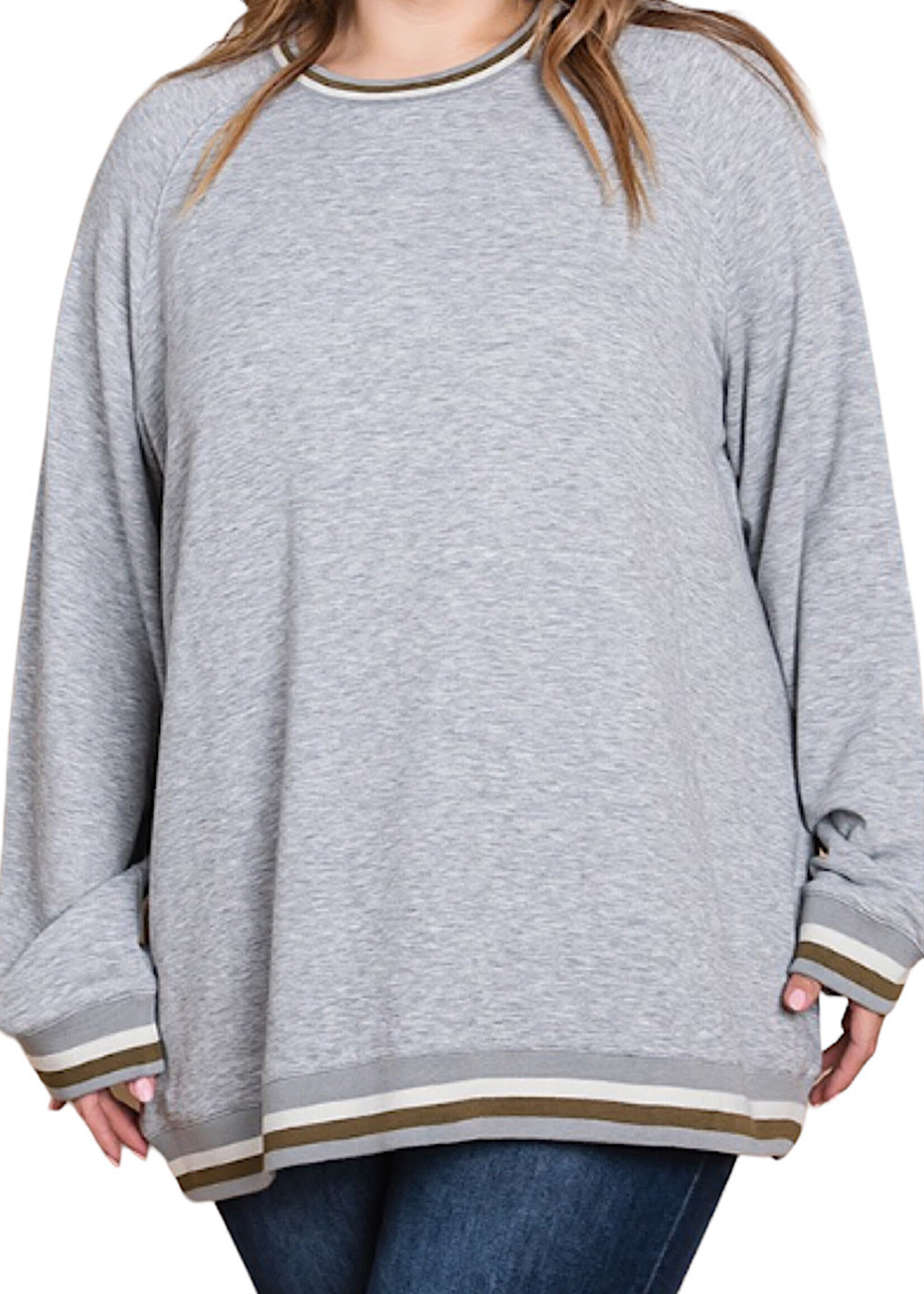 Plus Heather Grey French Terry Color Block Top - Main Street Boutique