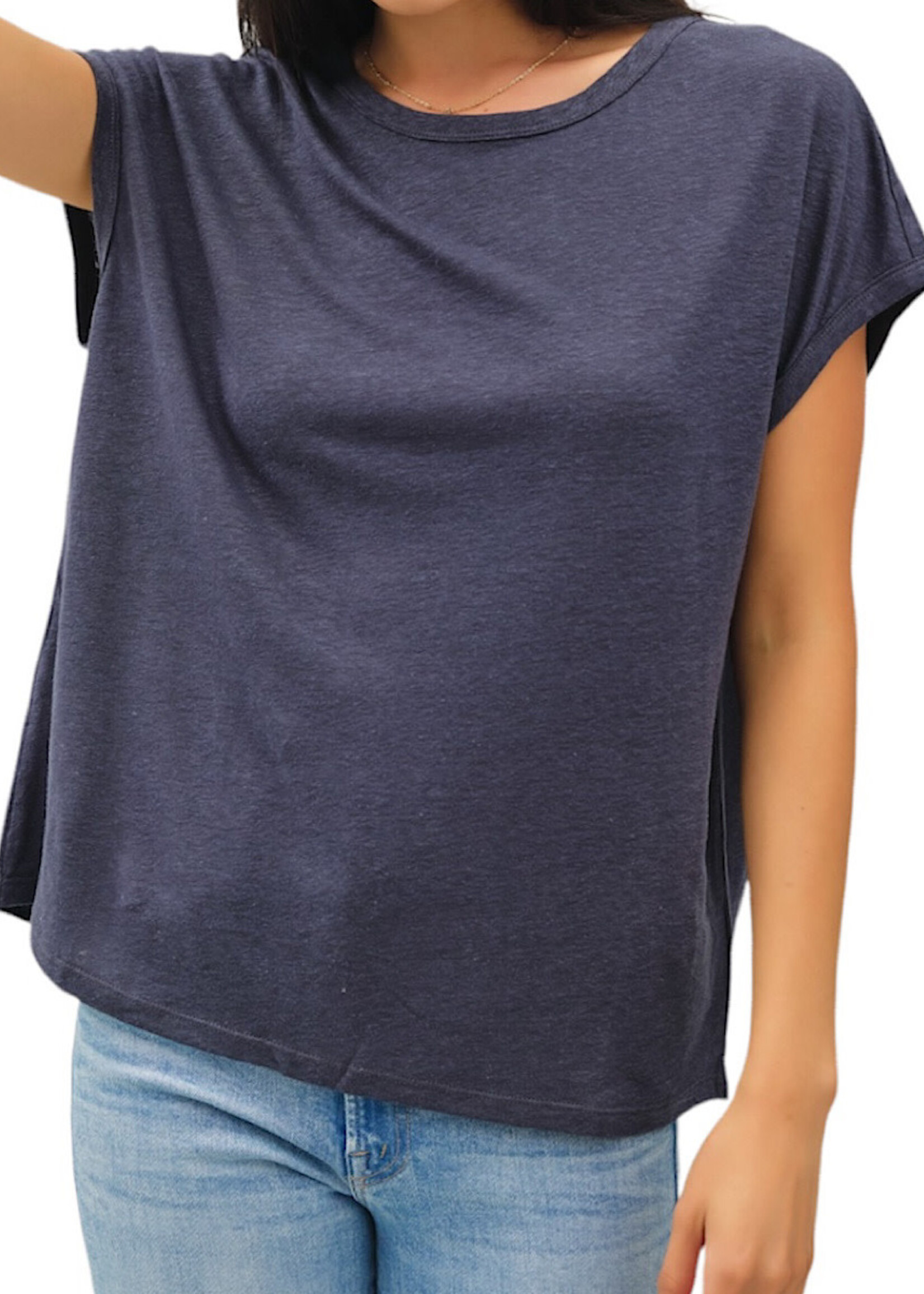Charcoal Boxy Linen Cap Sleeve Tee - Main Street Boutique