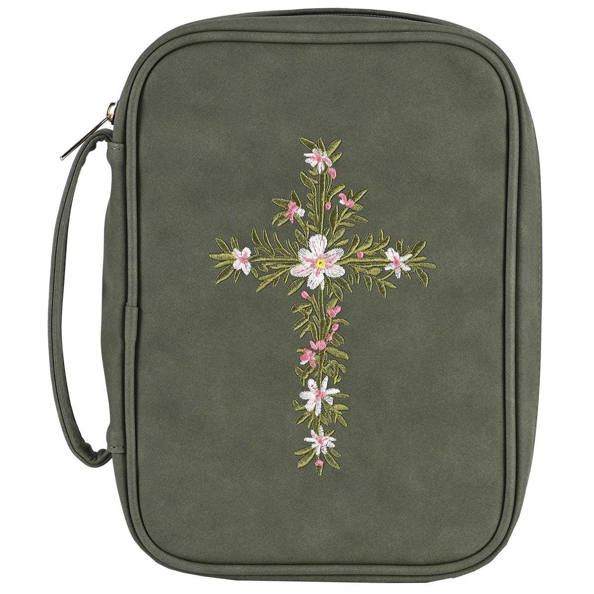 Embroidered Floral Cross Bible Cover - Green - Extra Large - Bethany ...