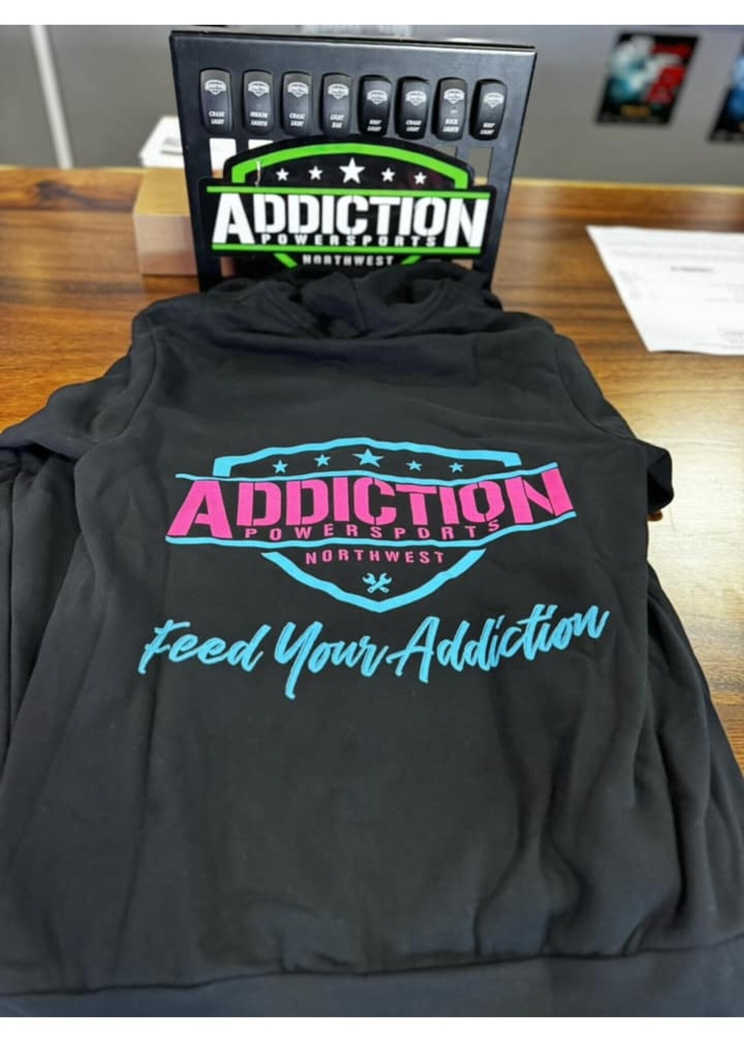 Addiction Powersports NW ZIP UP Hoodie Black with Hot Pink & Blue Logo ...