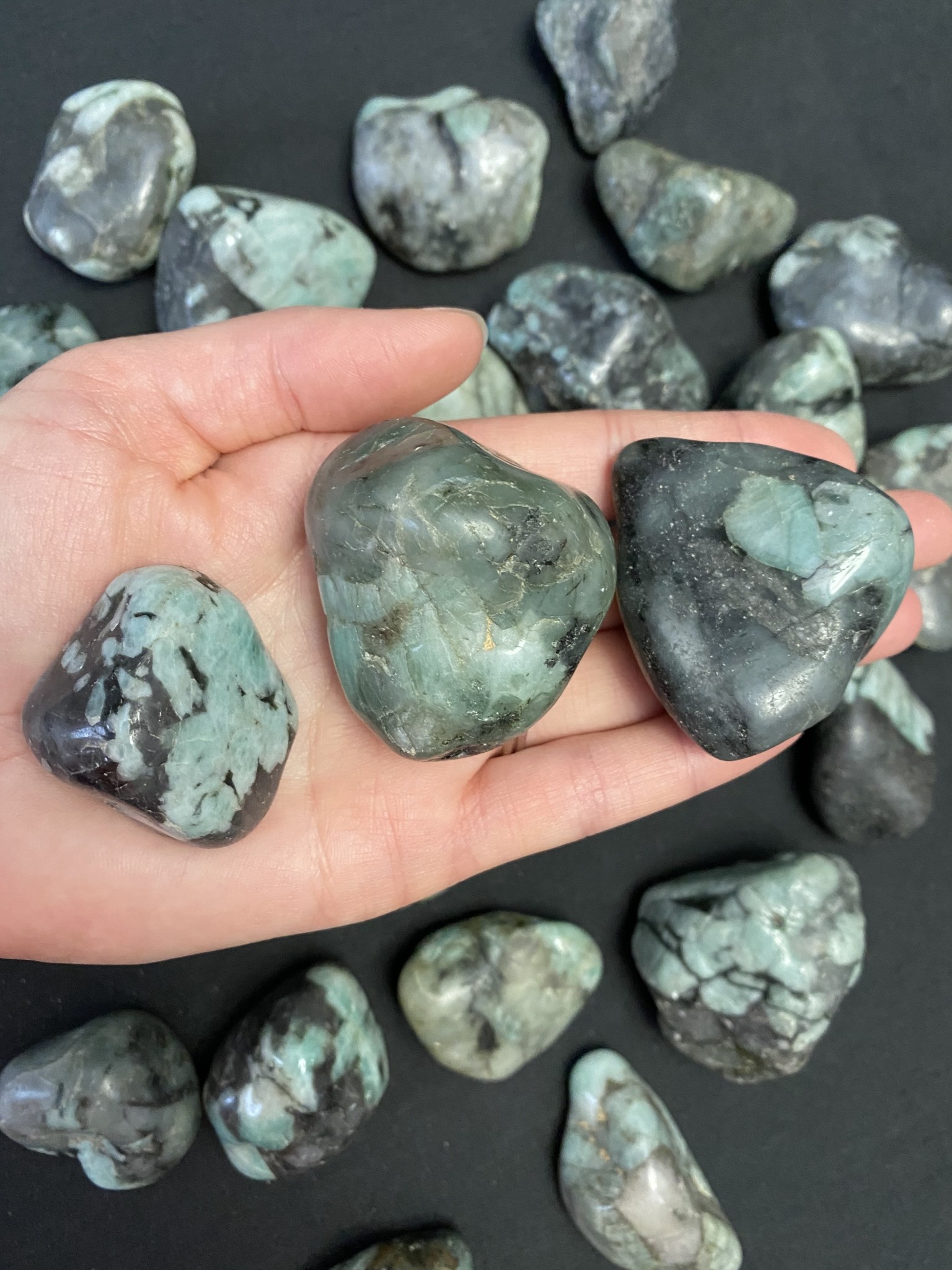 Emerald Tumbled Stones, Polished Emerald, Grade A; 4 sizes available ...
