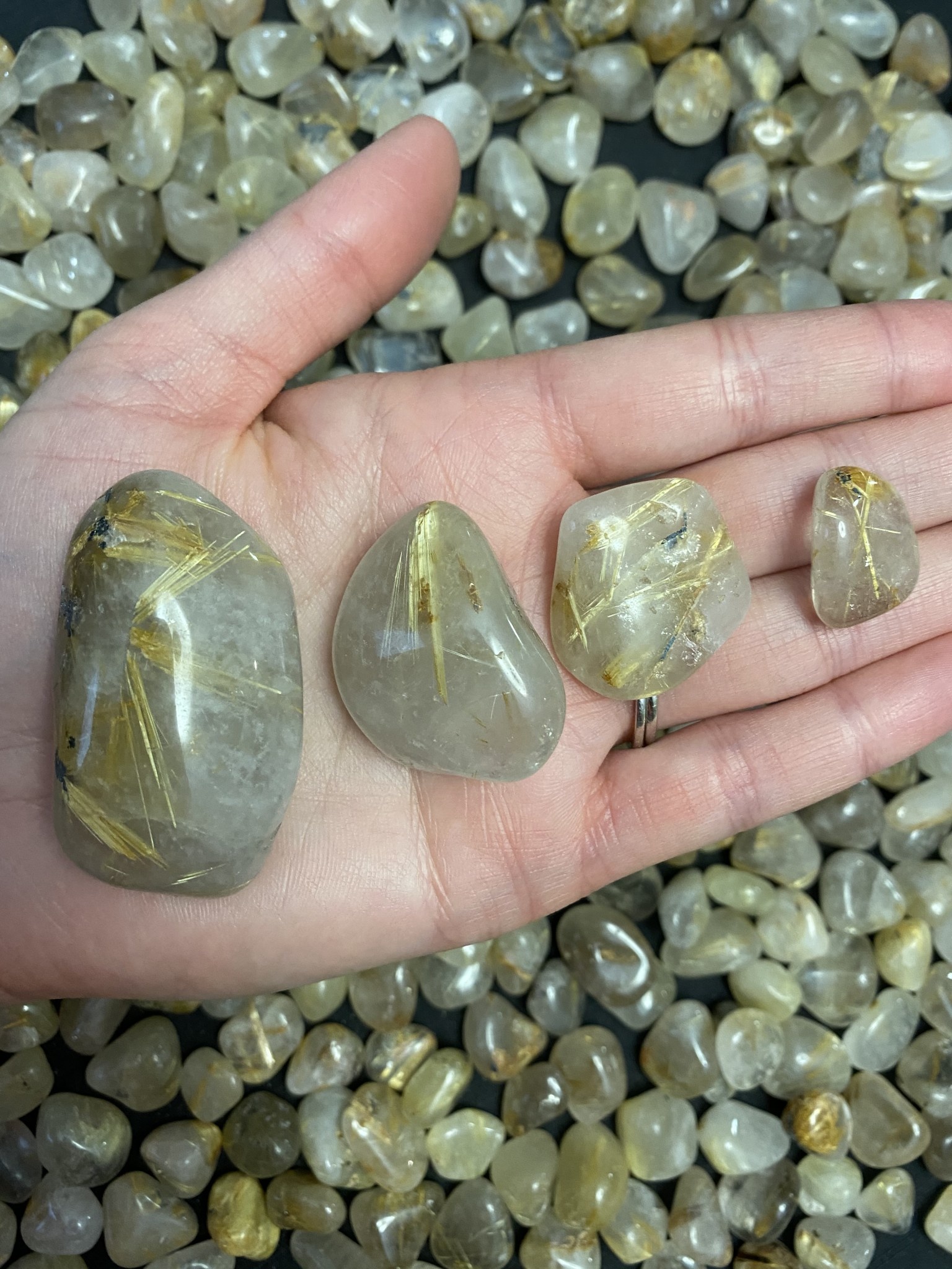 Rutilated Quartz Tumbled Stones, Polished Rutilated Quartz, Grade A; 4 ...
