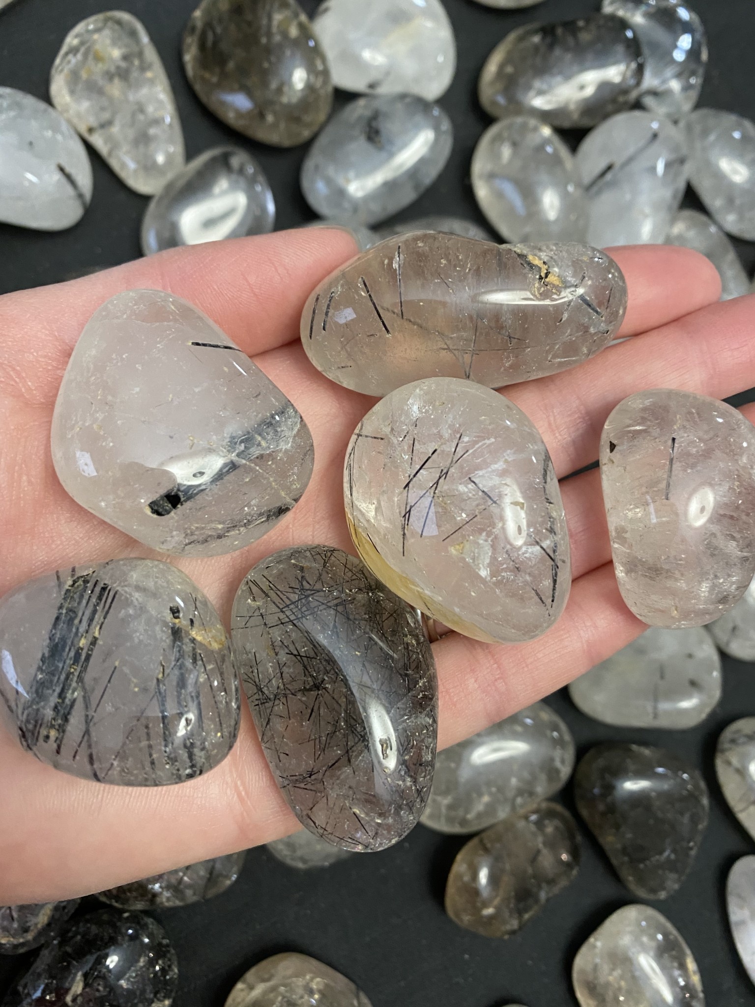 Tourmalinated Quartz Tumbled Stones, Polished Tourmalinated Quartz ...