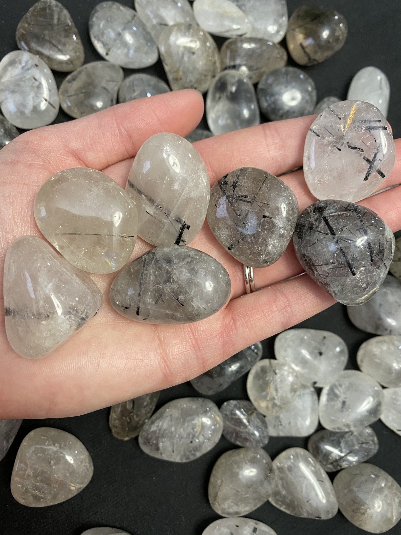 Tourmalinated Quartz Tumbled Stones, Polished Tourmalinated Quartz ...