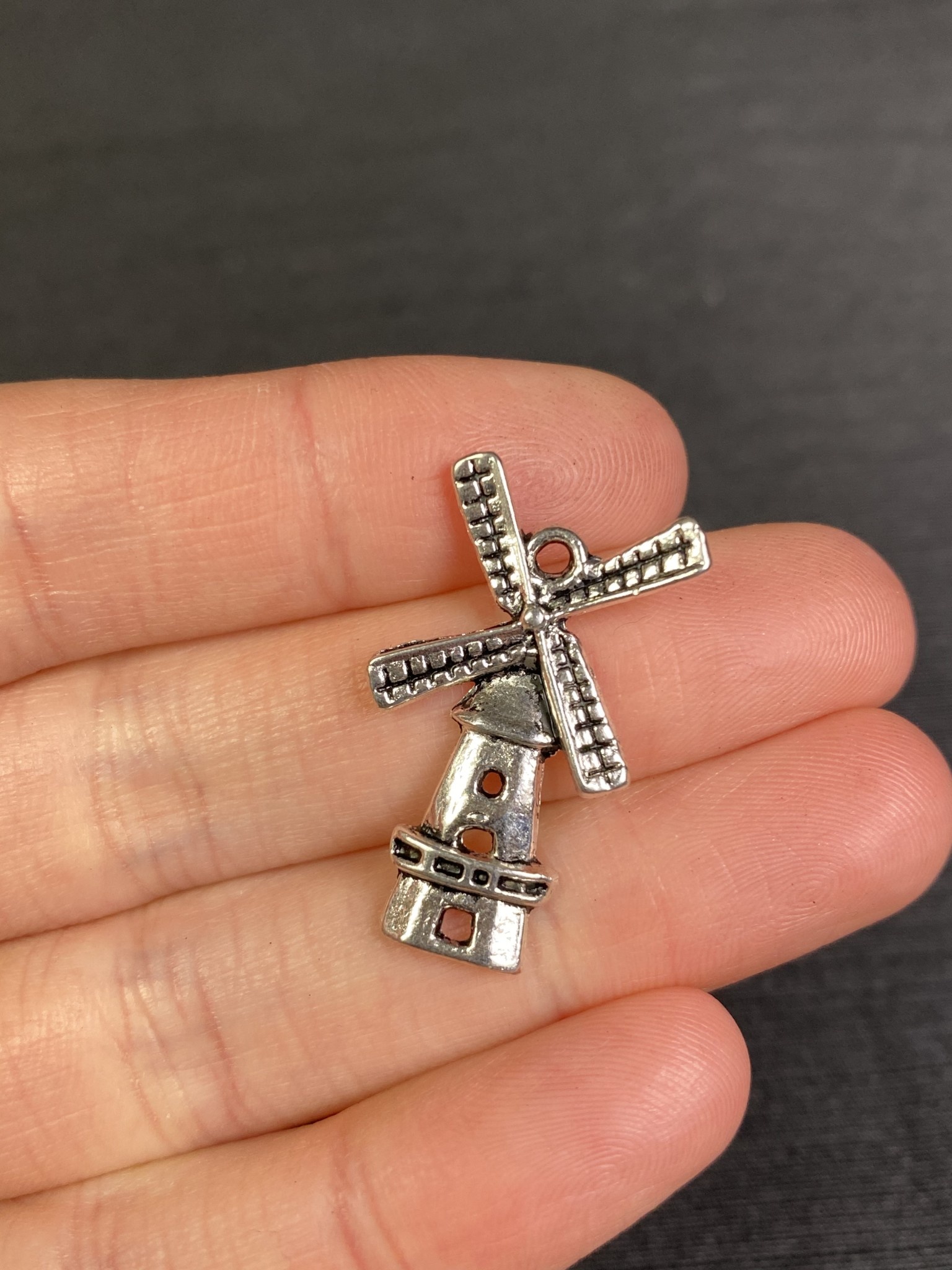 Windmill Charm Antique Silver 28mm x 16mm 5 Pack - The Raw Rock Shop Inc.
