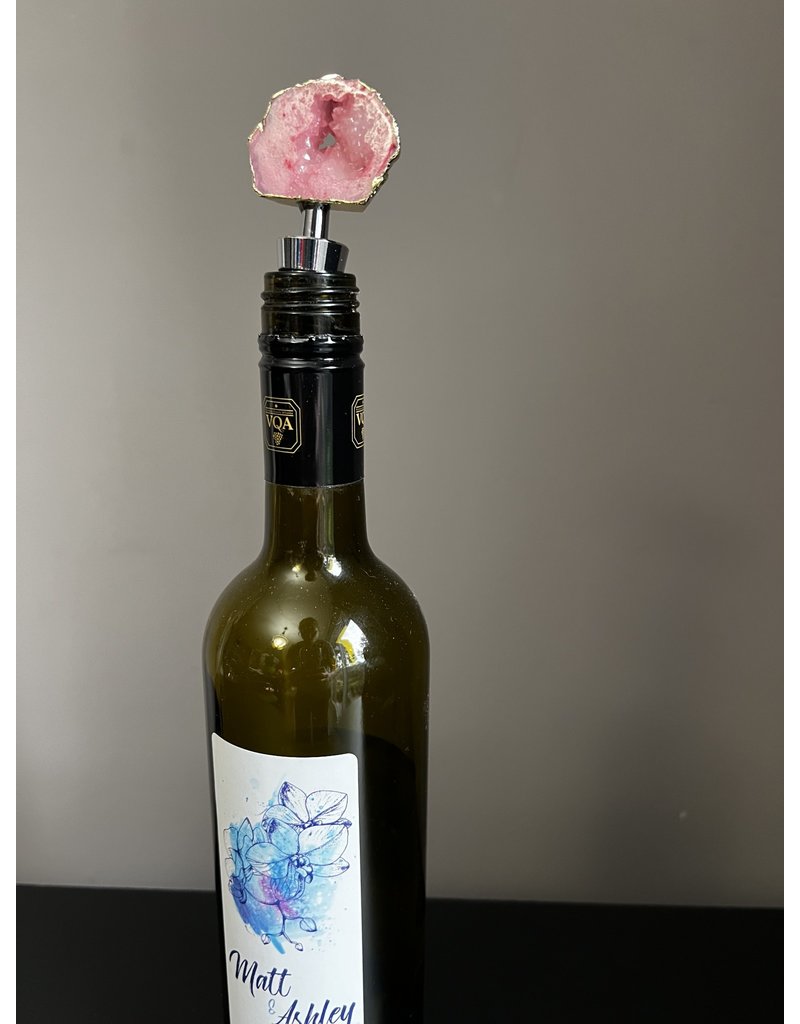 Geode Wine Bottle Toppers Gold Plated, Pink - The Raw Rock Shop Inc.