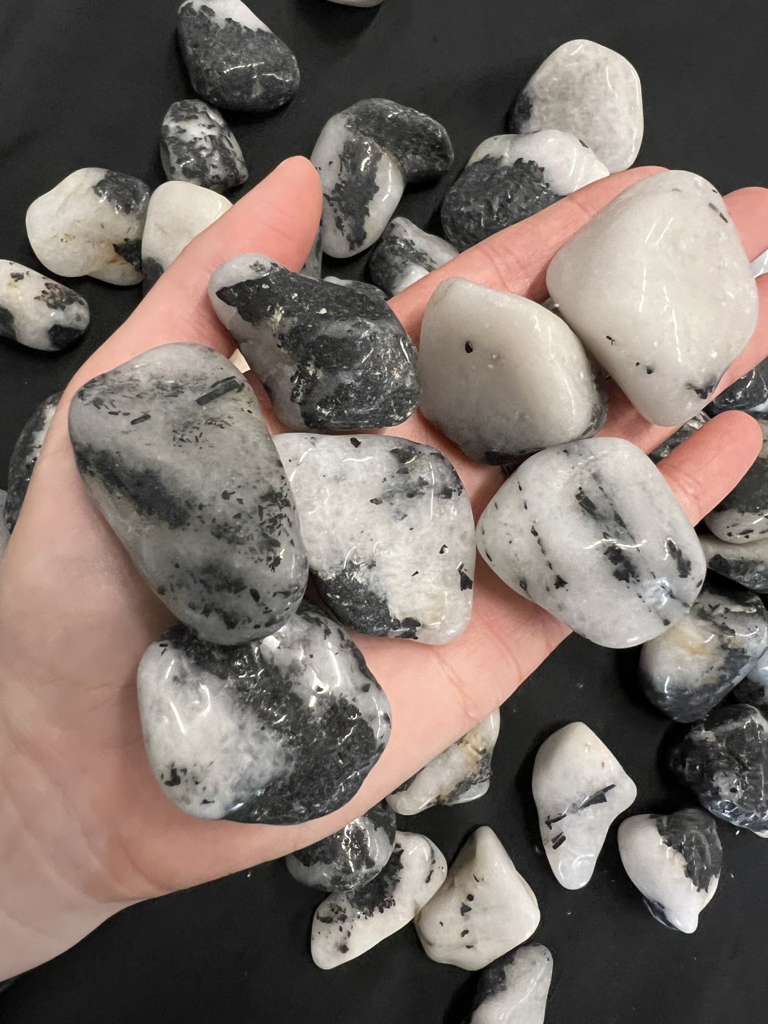 Grade B Tourmalinated Quartz Tumbled Stones; 3 sizes available ...