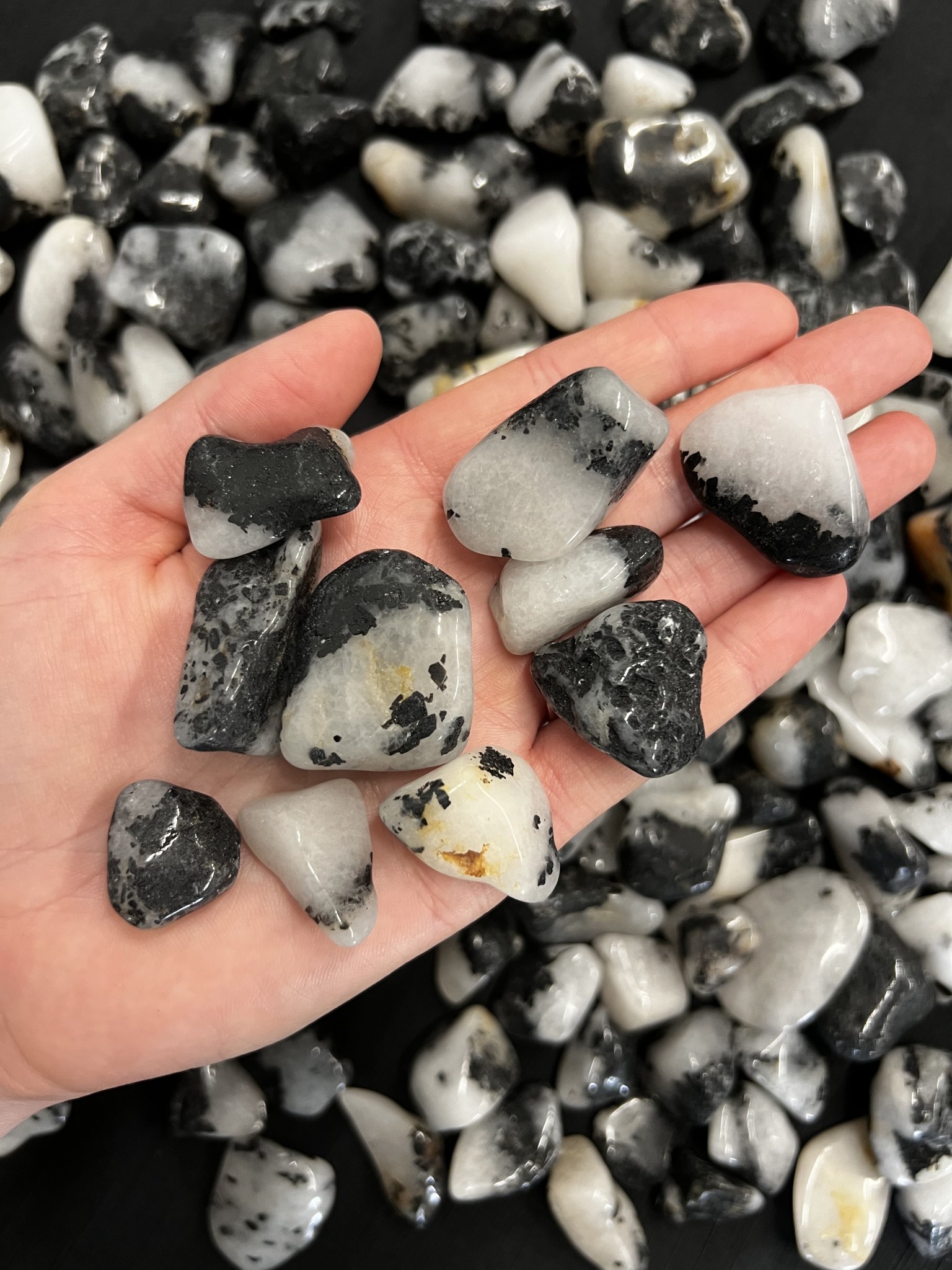 Grade B Tourmalinated Quartz Tumbled Stones; 3 sizes available ...