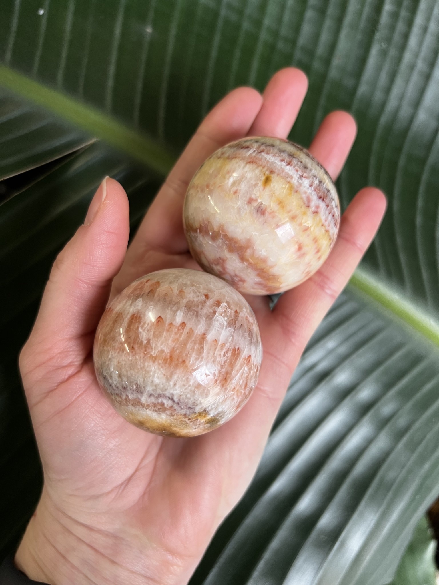 Tri-Colour Calcite/Dali Jasper Sphere, 50-54mm - The Raw Rock Shop Inc.