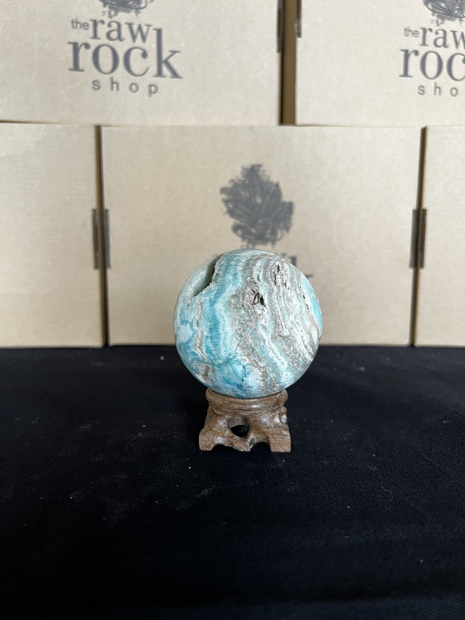 Blue Aragonite Sphere, 70-74mm - The Raw Rock Shop Inc.