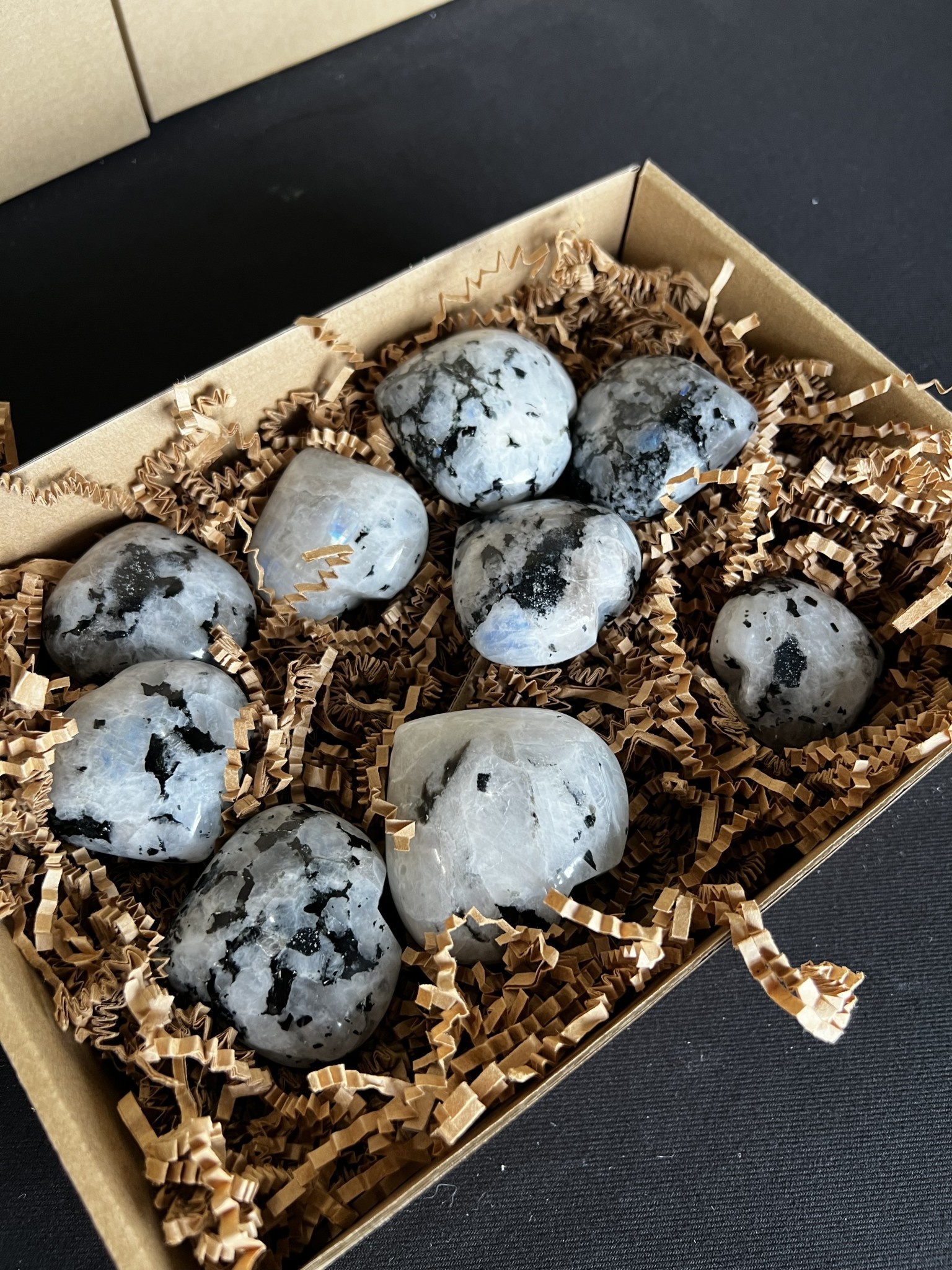 Rainbow Moonstone Hearts 1KG bulk lot - The Raw Rock Shop Inc.