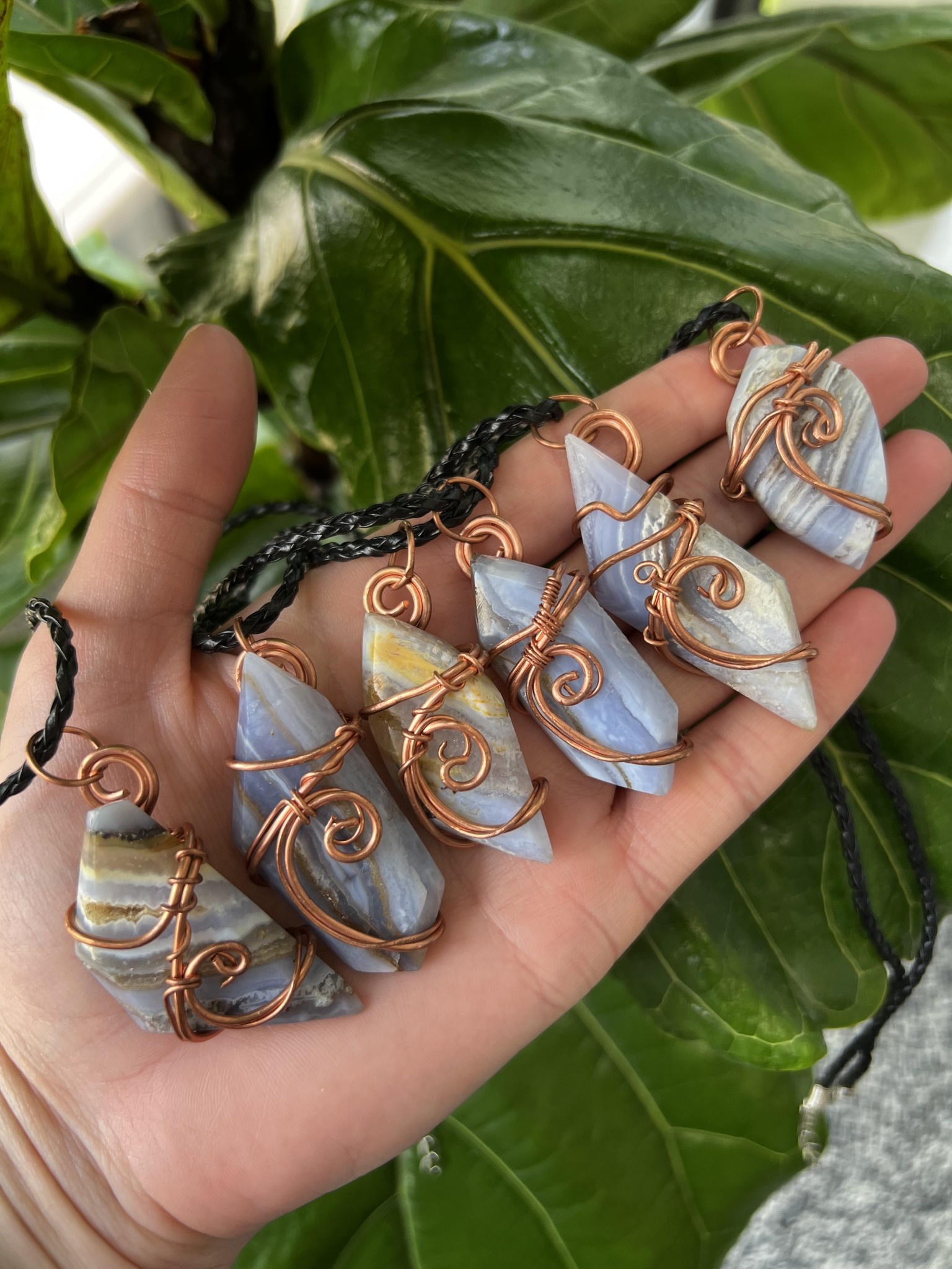 Blue Lace Agate Necklaces Copper Wire Wrapped, 18" length - The Raw ...