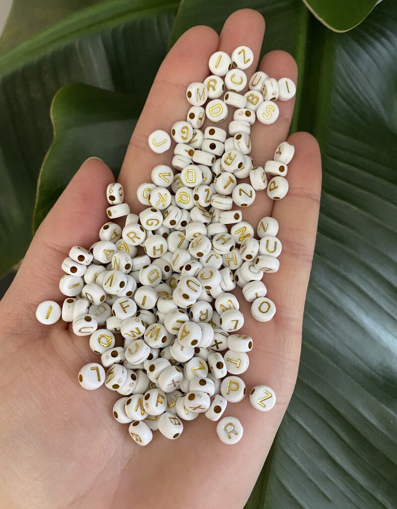 Flat Round Alphabet Spacer, Bulk Letters, White + Gold Letters 7mmx3 ...