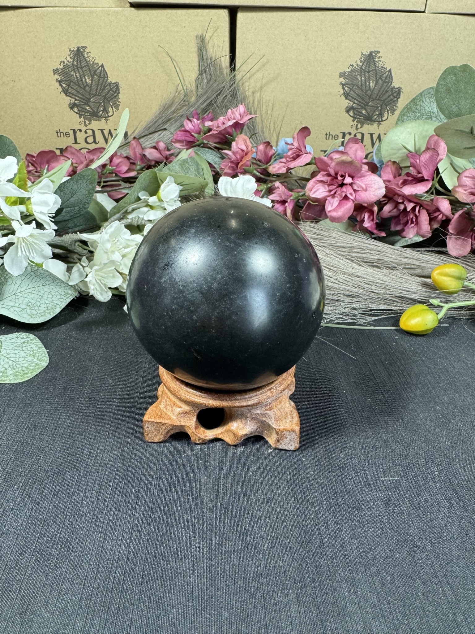 Black Tourmaline Sphere, 80-84mm - The Raw Rock Shop Inc.