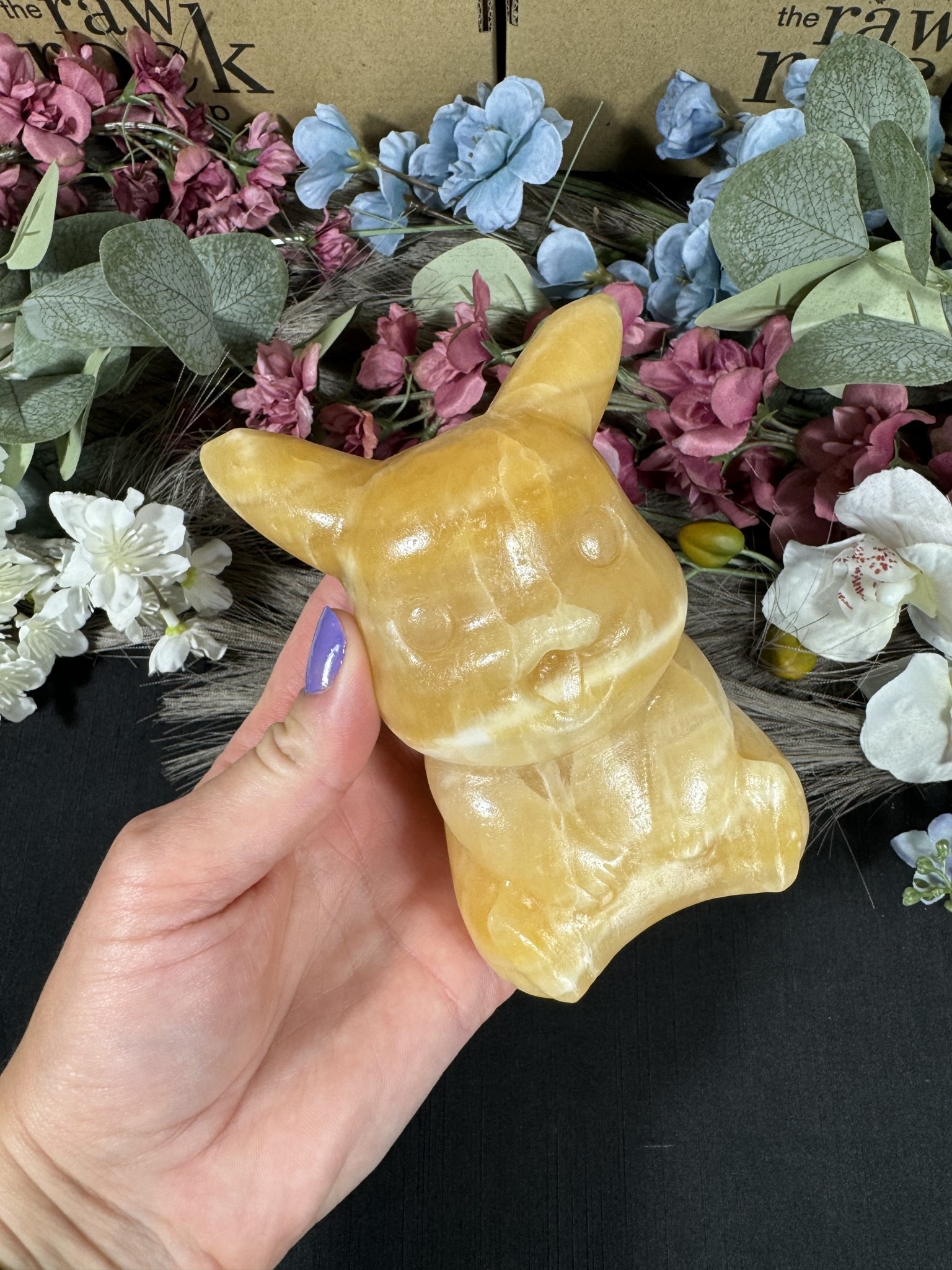 Orange Calcite Pikachu Carving - The Raw Rock Shop Inc.