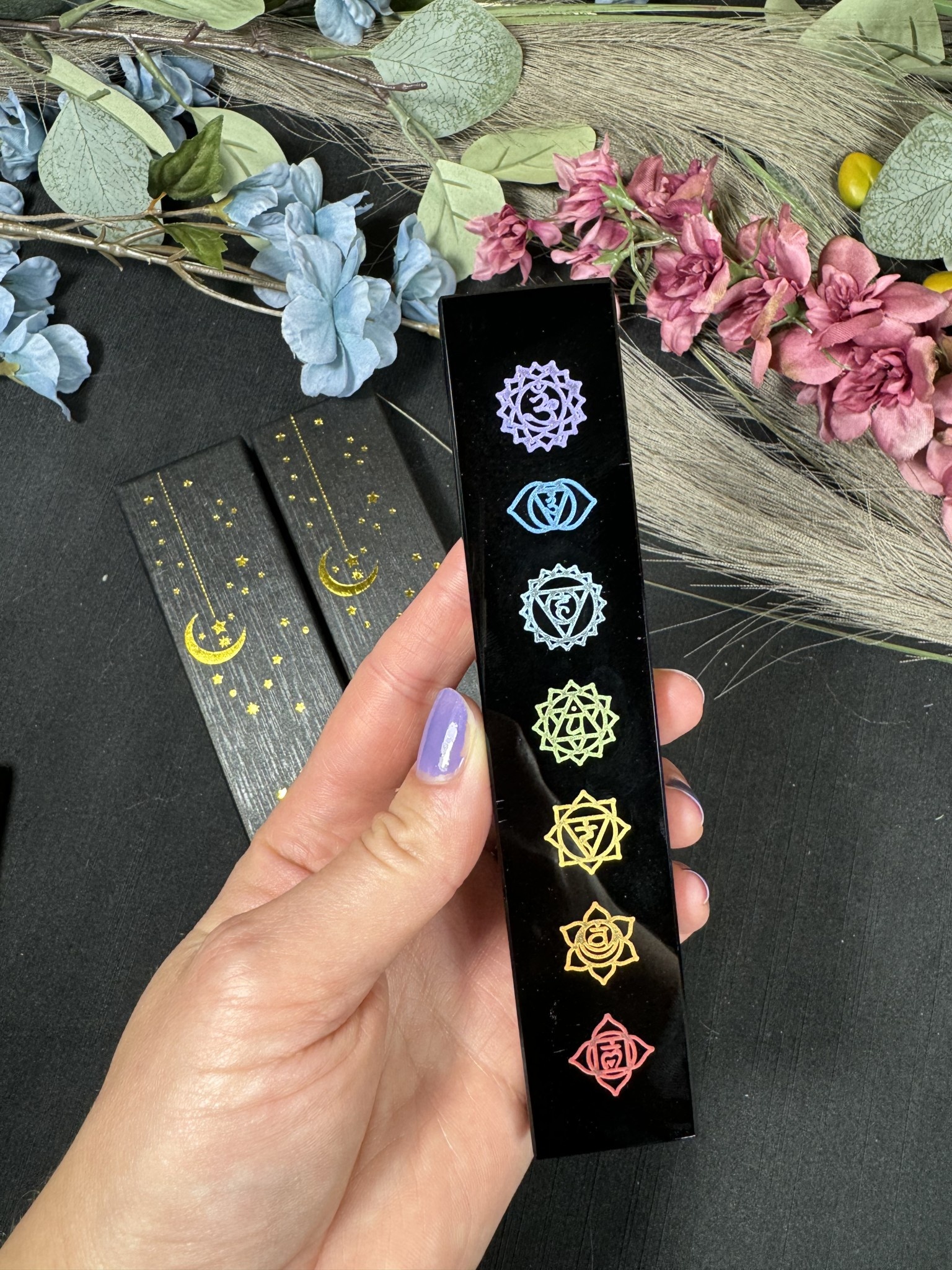 Black Obsidian Engraved Chakra Plate Box Set - The Raw Rock Shop Inc.
