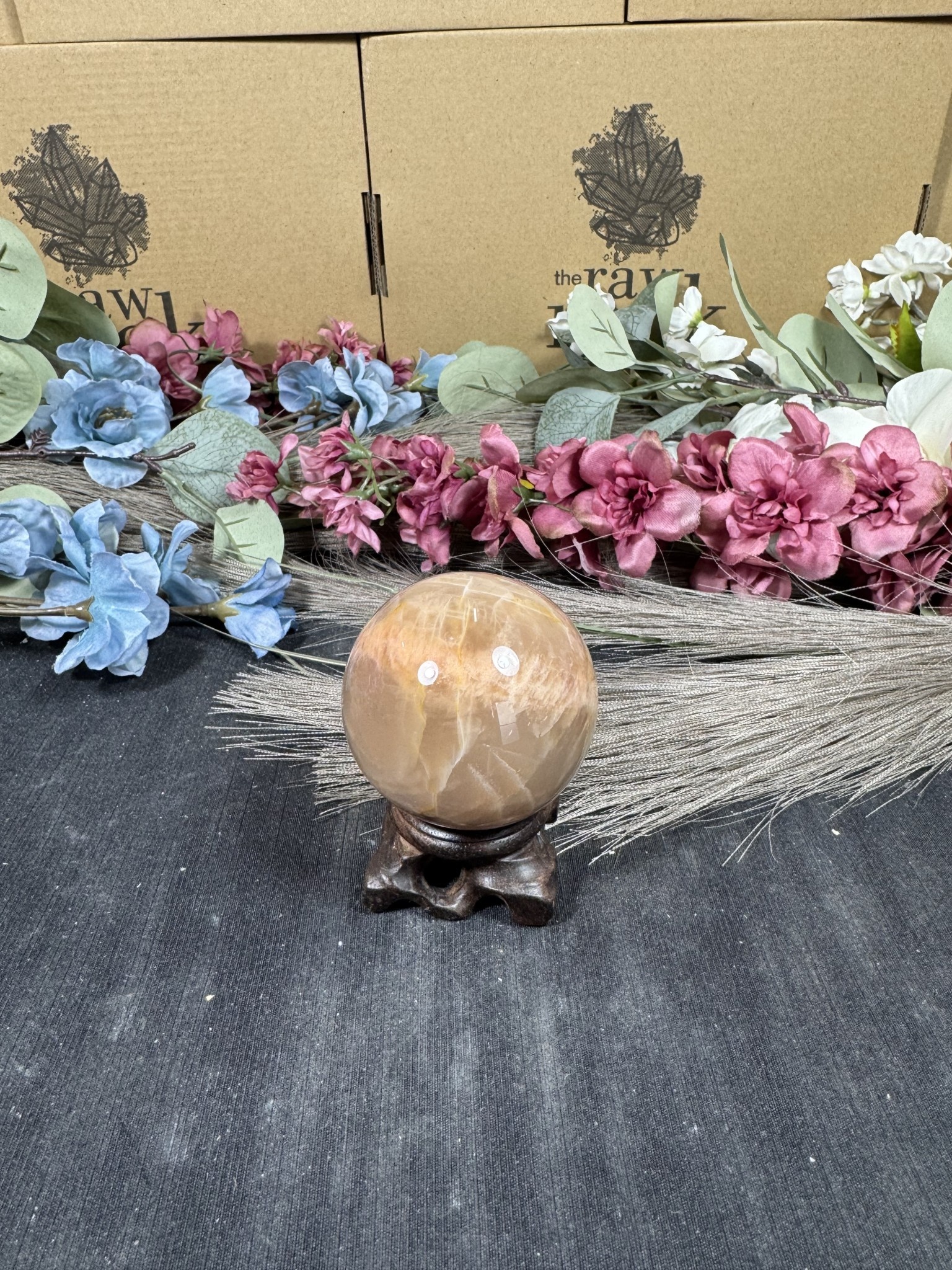 Peach Moonstone Sphere, 55-59mm - The Raw Rock Shop Inc.