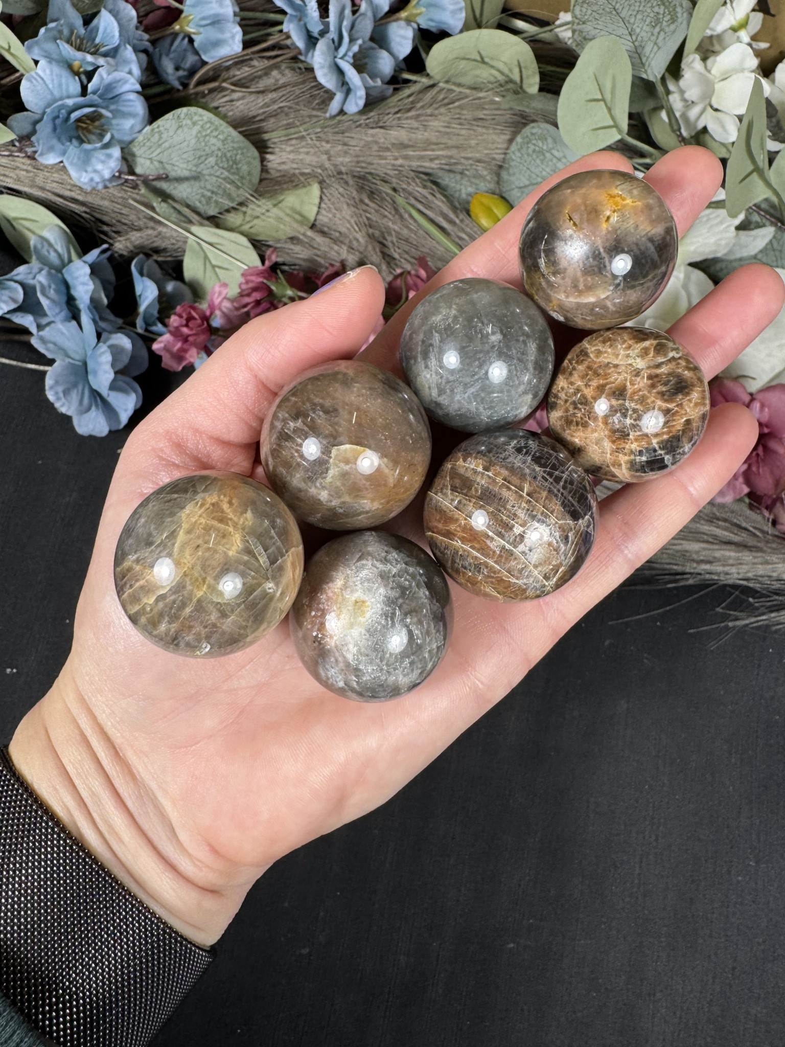 Black Moonstone Sphere, 30-34mm - The Raw Rock Shop Inc.