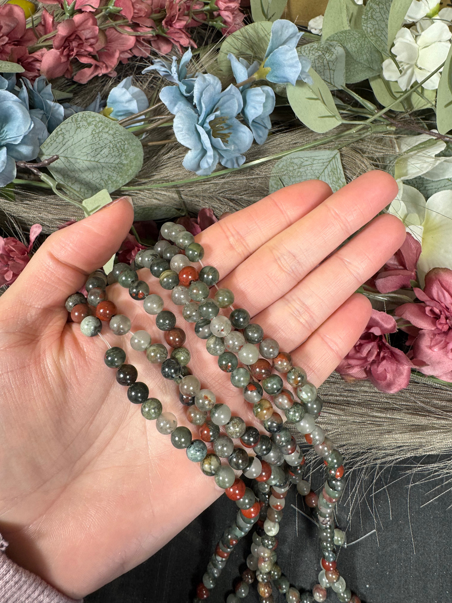 African Bloodstone Beads Polished 15" Strand 6mm 8mm - The Raw Rock ...