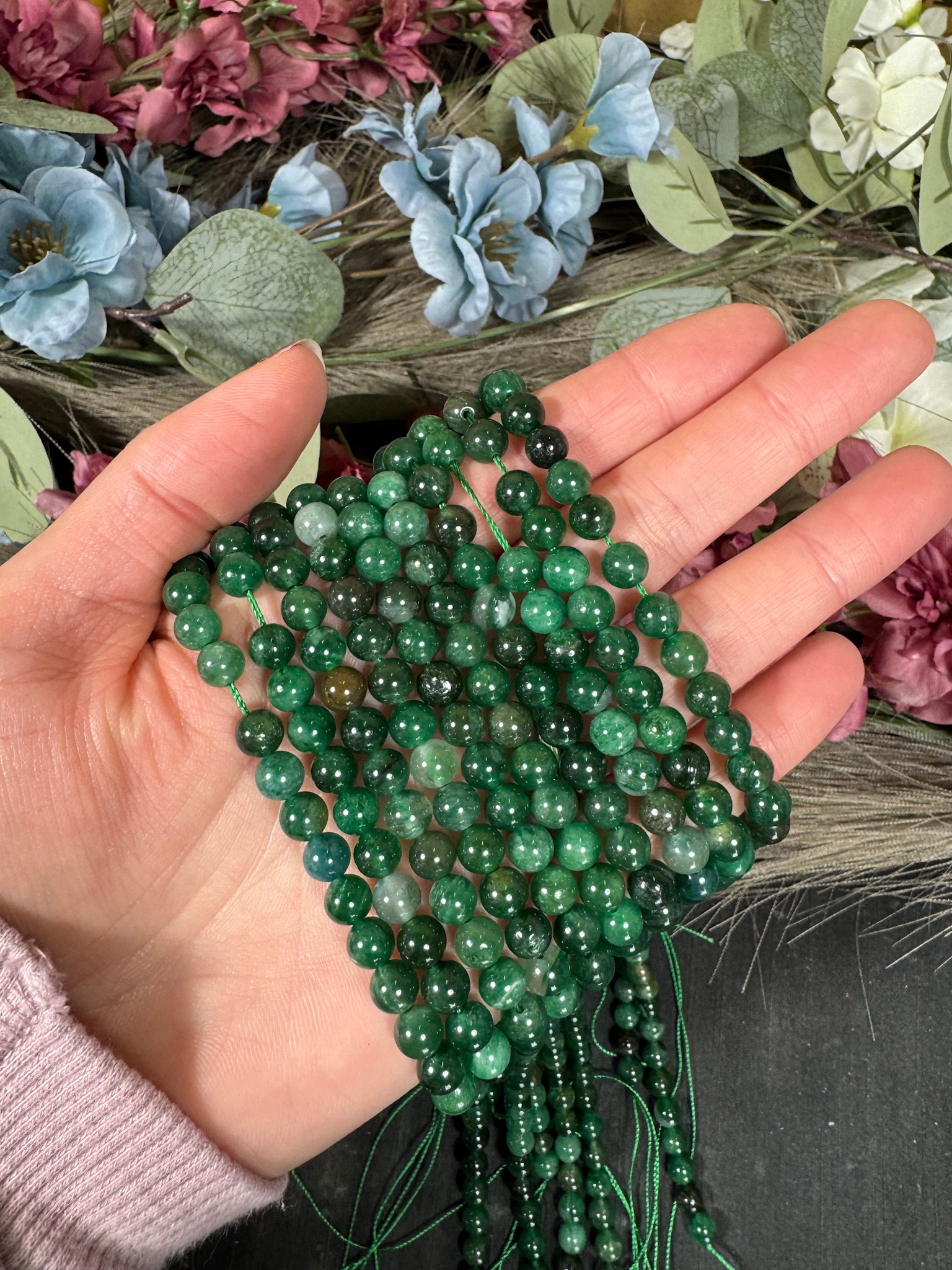 Emerald Quartz Beads Polished 15.5" Strand 6mm 8mm - The Raw Rock Shop Inc.
