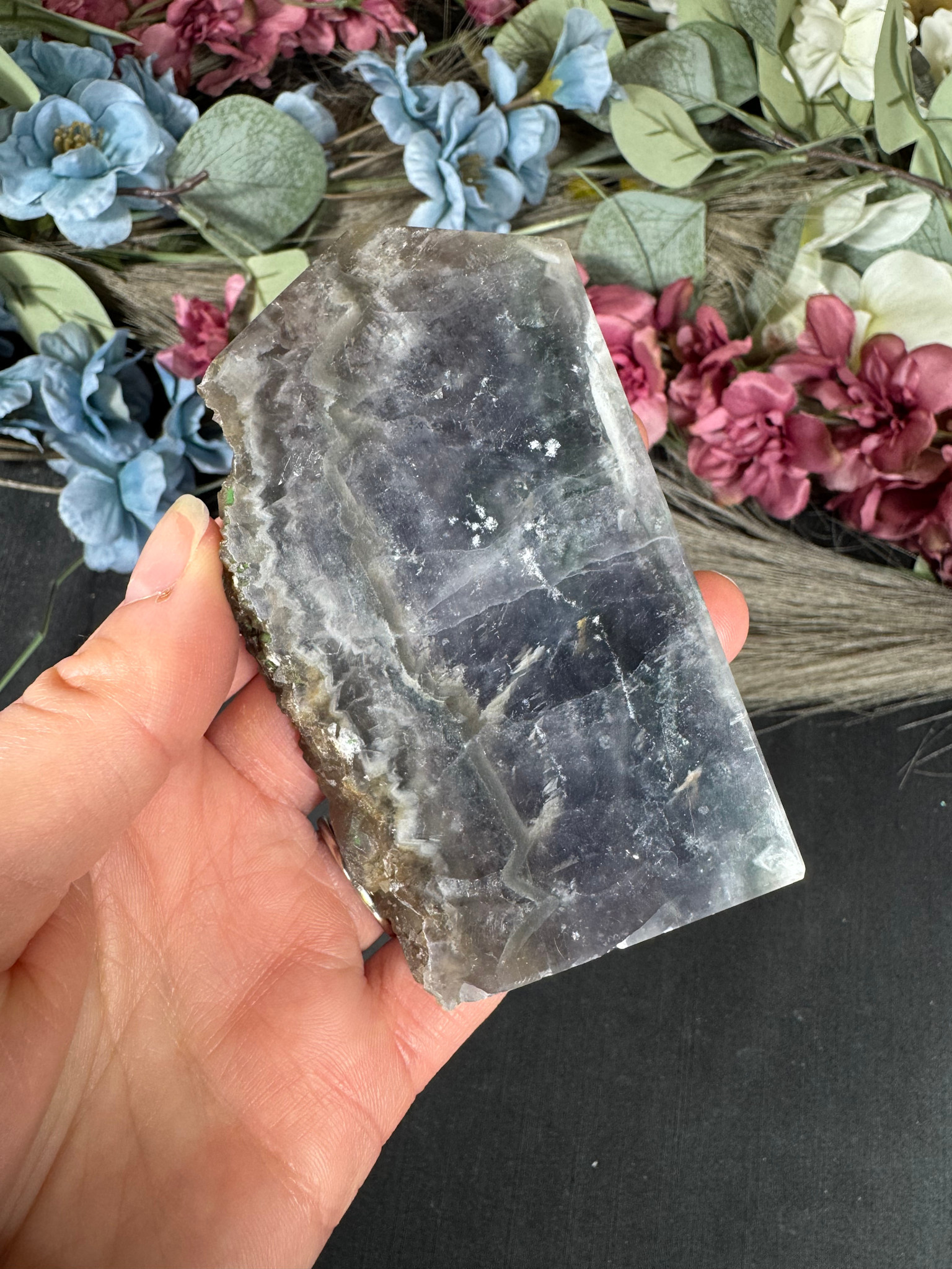 Half Raw Fluorescent Fluorite Tower #5, 234gr - The Raw Rock Shop Inc.