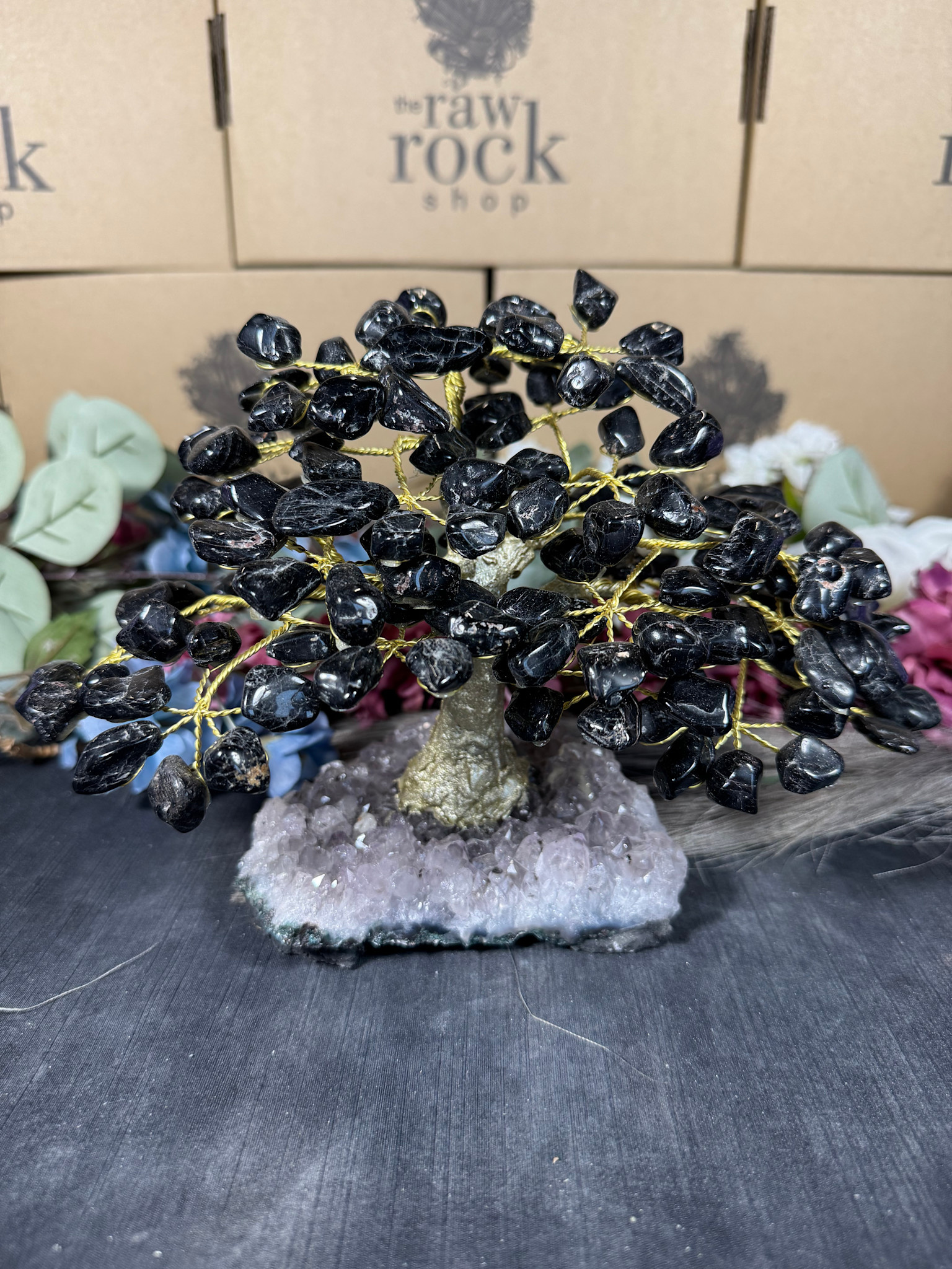 Black Tourmaline Tree #3, 1.08kg - The Raw Rock Shop Inc.