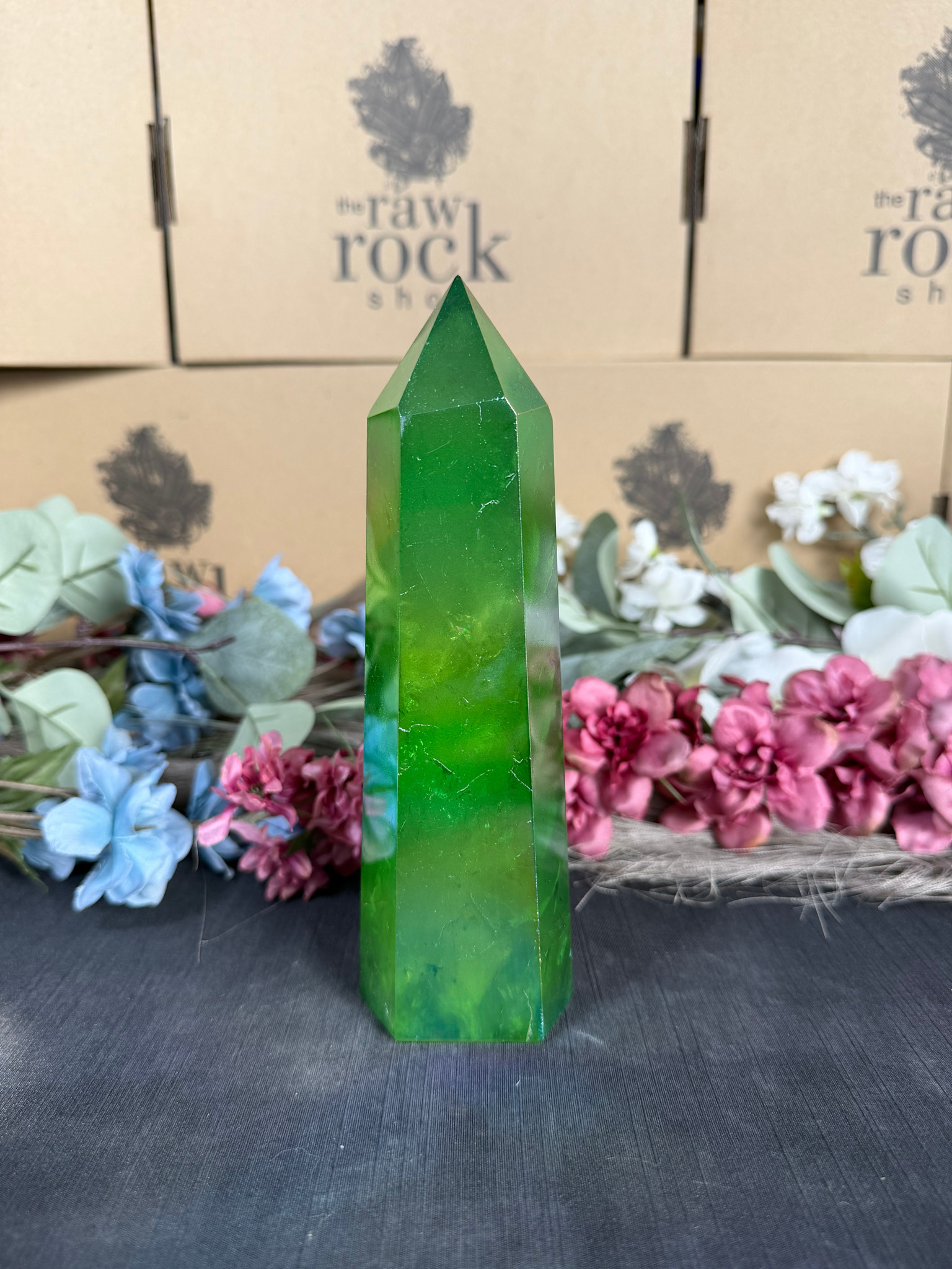 Green Aura Quartz Tower #4, 590gr - The Raw Rock Shop Inc.