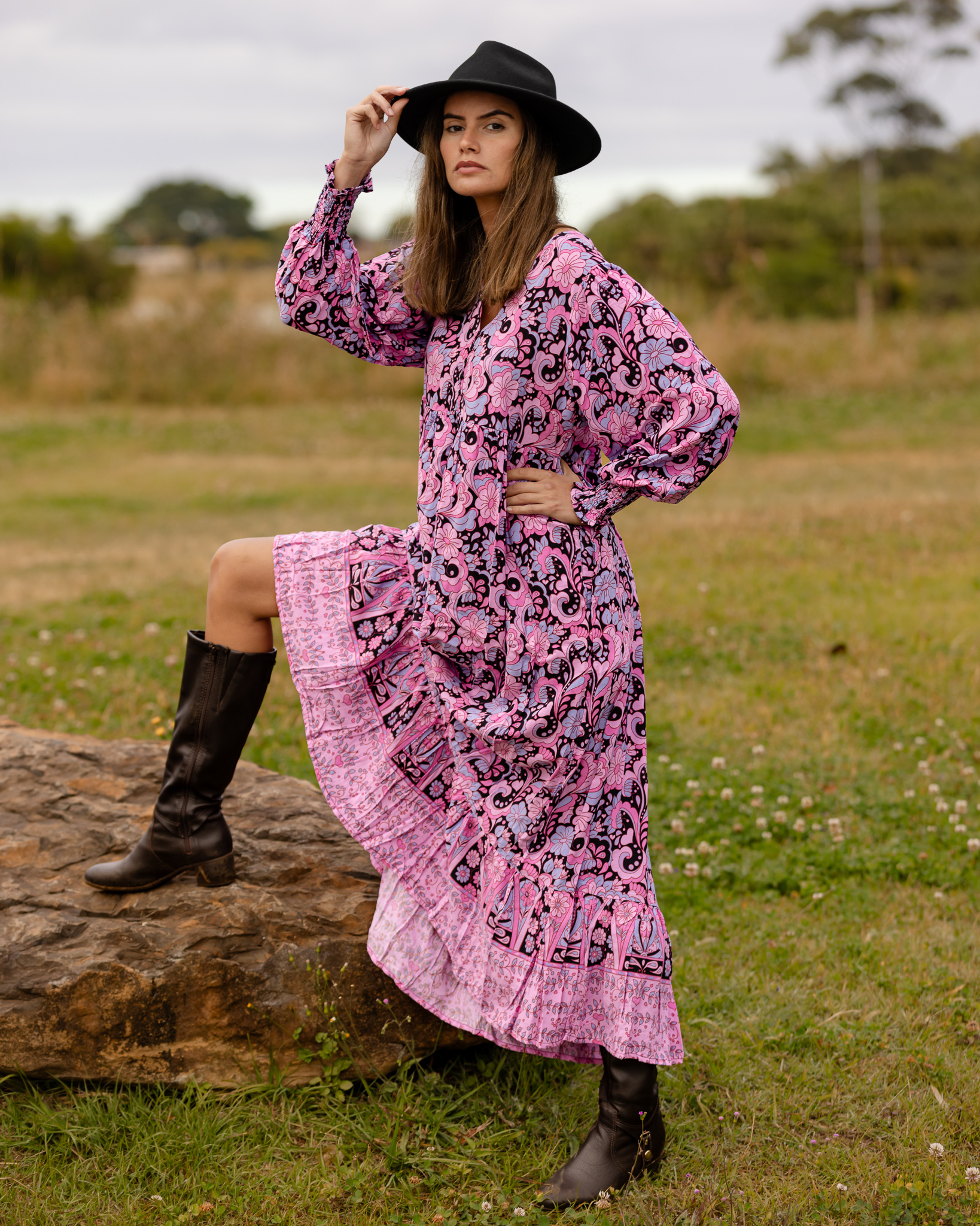 DRESS HS353P080 BIRDIE MAXI LAVENDER HAZE - Naked Gypsy