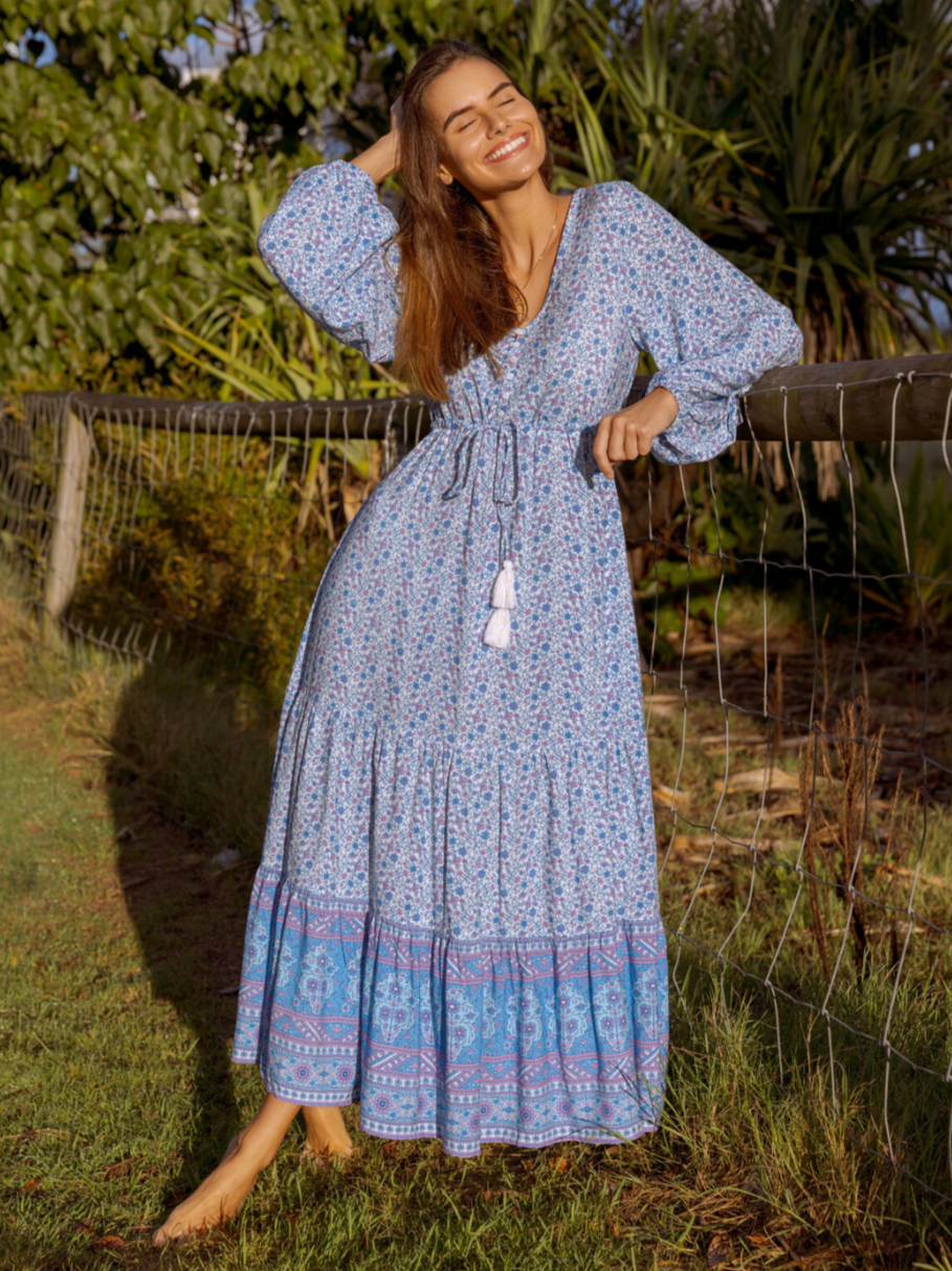 DRESS HS370P128 DIXIE MAXI AZURE - Naked Gypsy