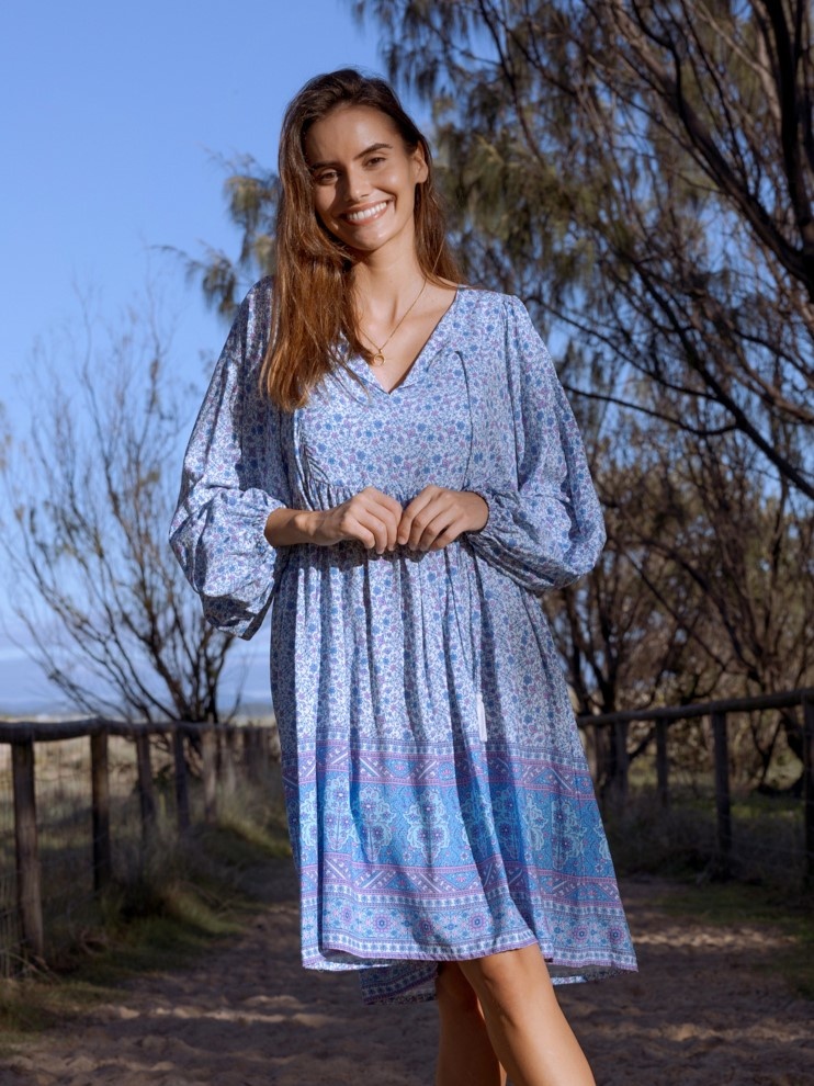 DRESS HS234P128 LILLY MINI AZURE - Naked Gypsy