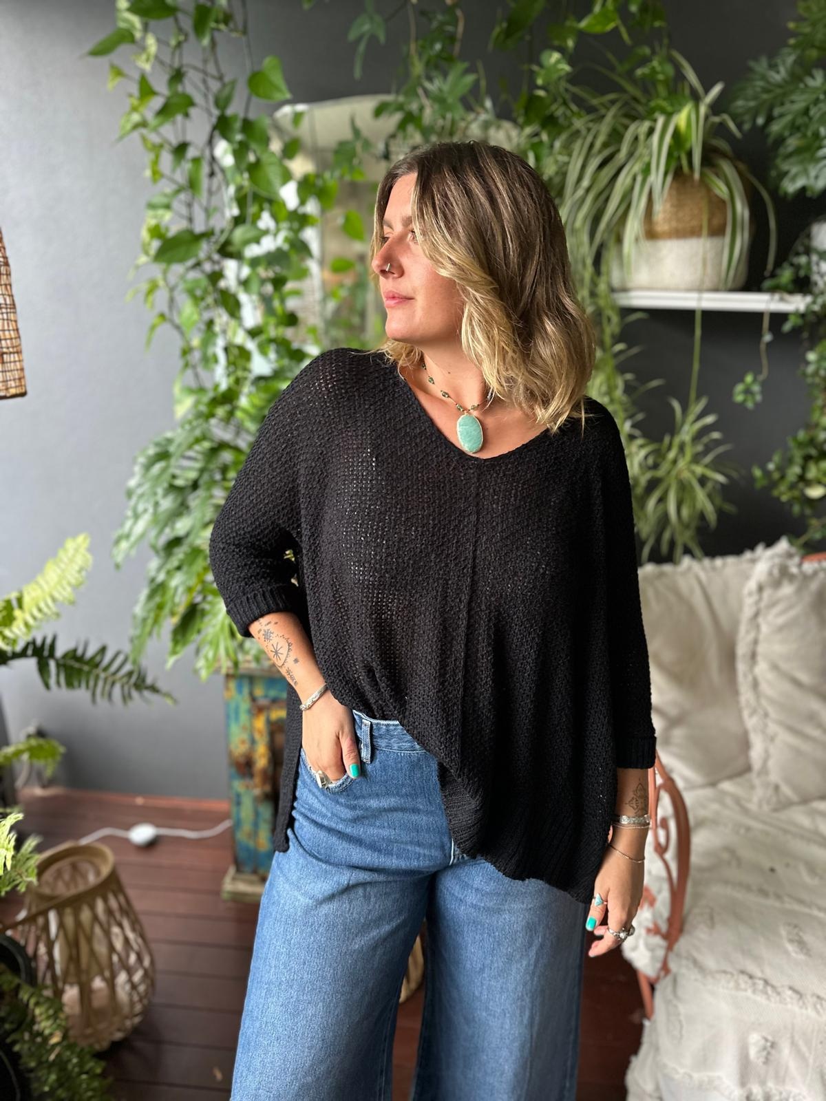 TOP WY1922 EMMA KNIT BLACK - Naked Gypsy