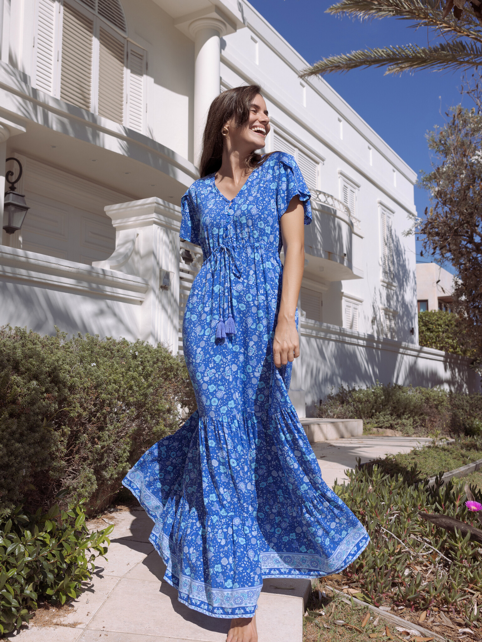 DRESS HS406P151 SIA MAXI BLUE LAGOON - Naked Gypsy