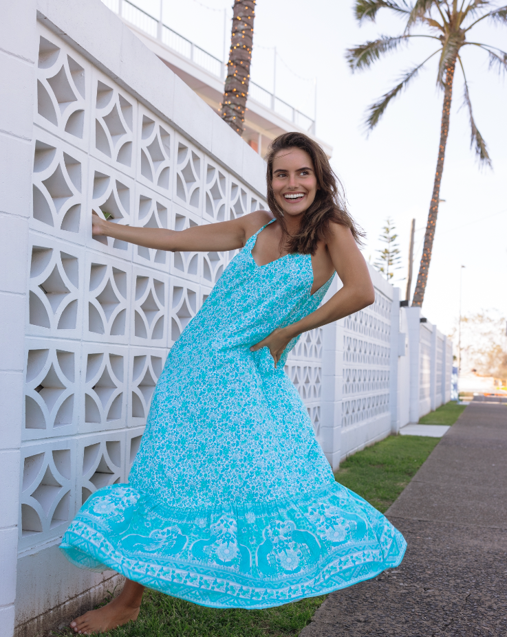 DRESS HS216P152 COCO MAXI SEA MIST - Naked Gypsy