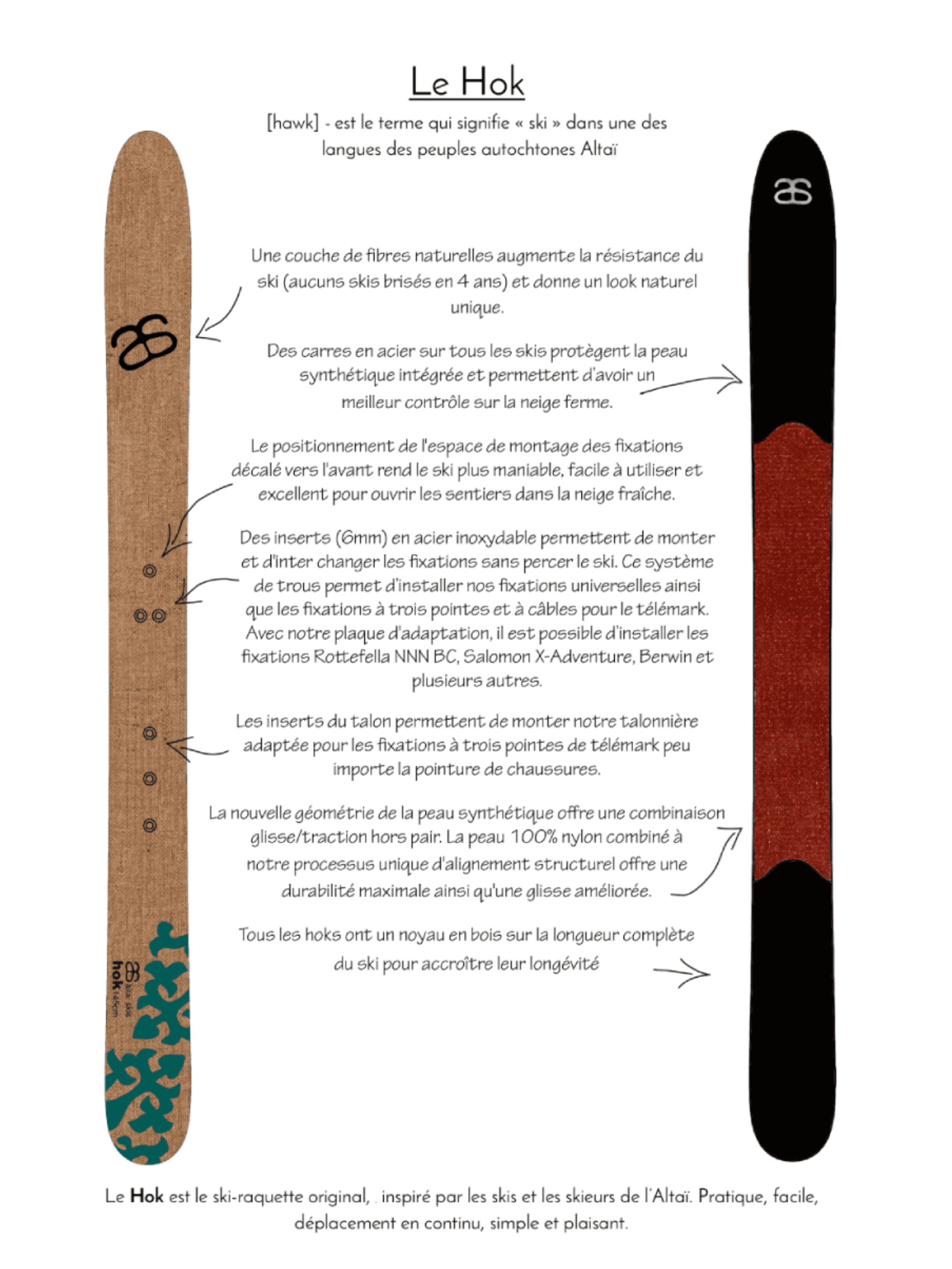 Ski Hok (ski-raquette) 145 cm Avec fixations | Maïkan Aventure - Maïkan ...