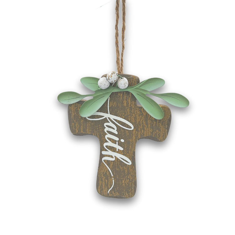 Mistletoe Wood Cross Ornaments - The Joy Store