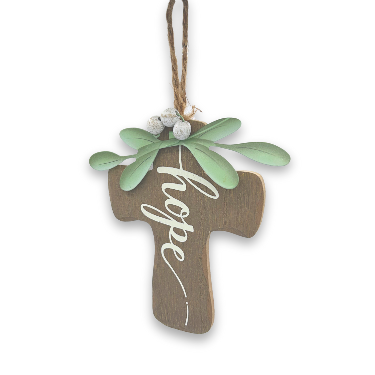 Mistletoe Wood Cross Ornaments - The Joy Store