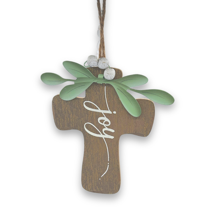 Mistletoe Wood Cross Ornaments - The Joy Store