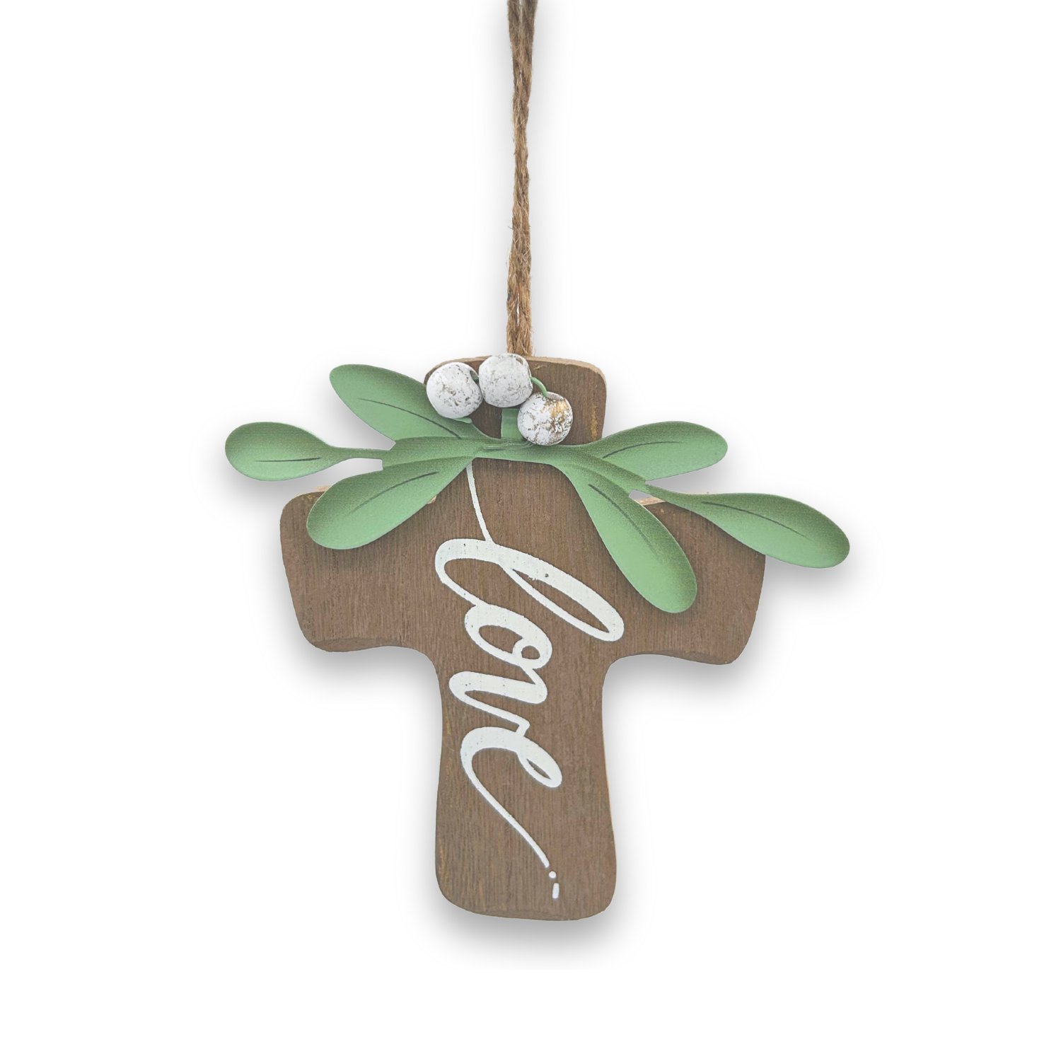 Mistletoe Wood Cross Ornaments - The Joy Store