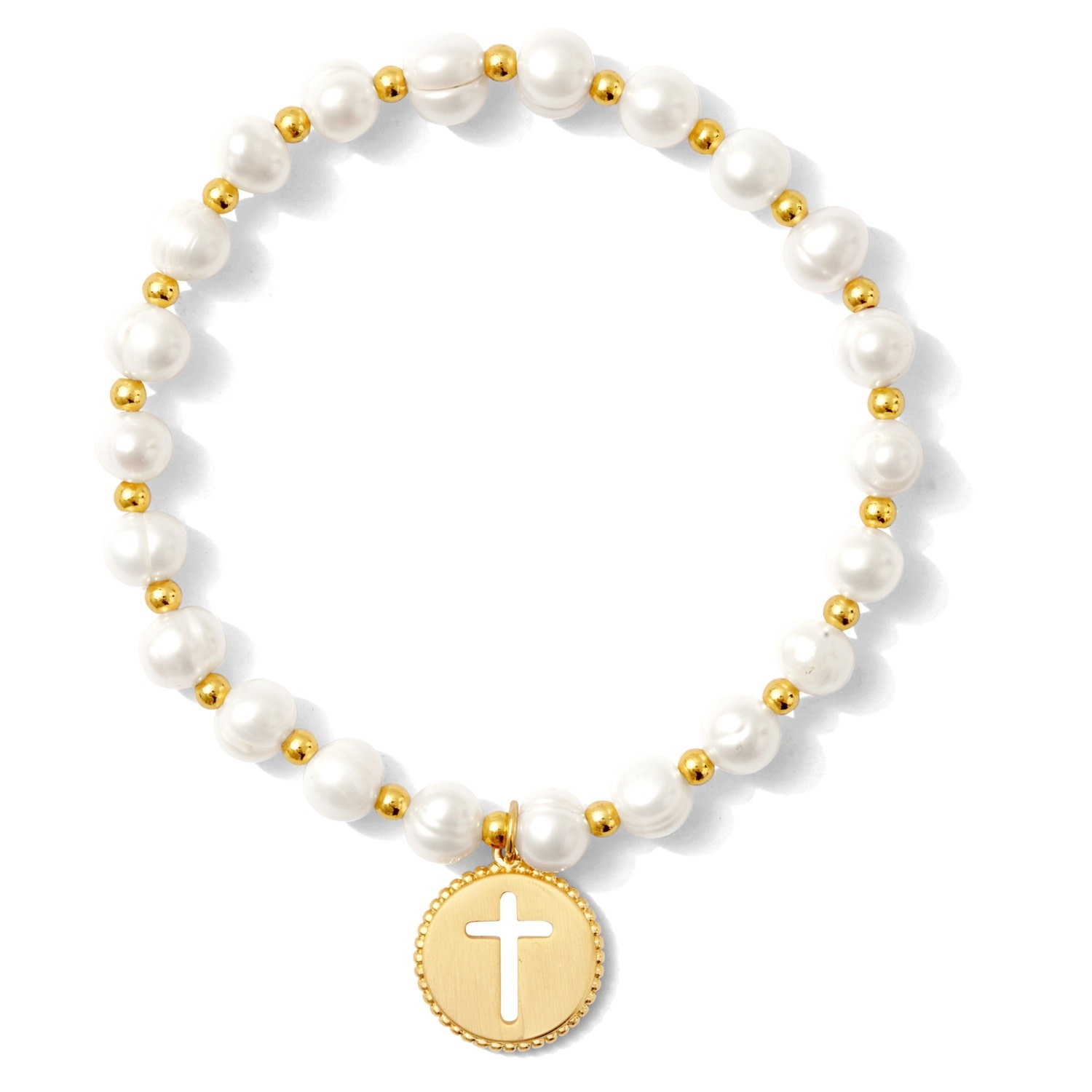 Pearl Cut-Out Pendant Cross Bracelet - The Joy Store