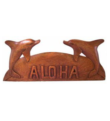 Hand Carved Aloha Dolphin Sign - Maka Imports