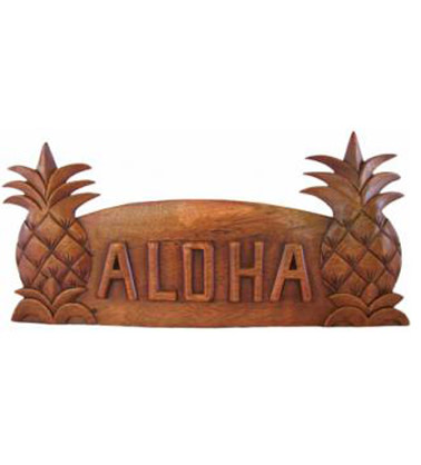 Hand Carved Aloha Pineapple Sign - Maka Imports