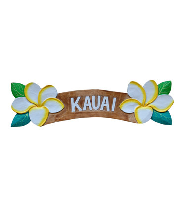 Hand Carved and Painted Sign Plumeria Kauai - Maka Imports