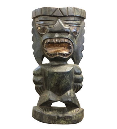 Hand Carved Green Albesia Flat Back Tiki - Maka Imports