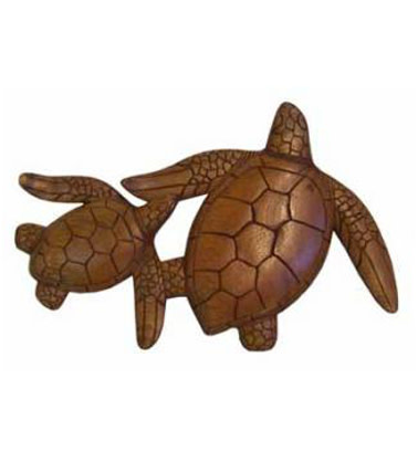 Hand Carved Plaque Mother & Baby Turtle - Maka Imports