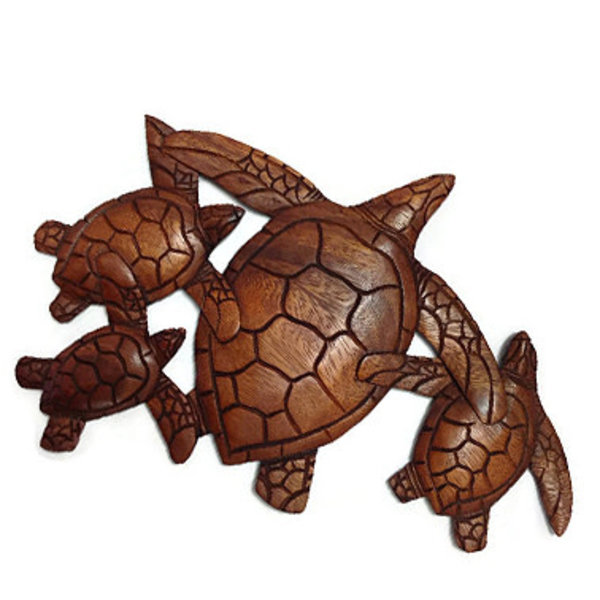 Hand Carved Plaque Mother & Baby Turtle - Maka Imports