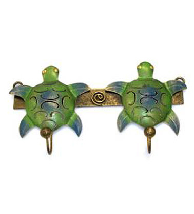 Handmade and Painted Double Iron Hook Turtle - Maka Imports