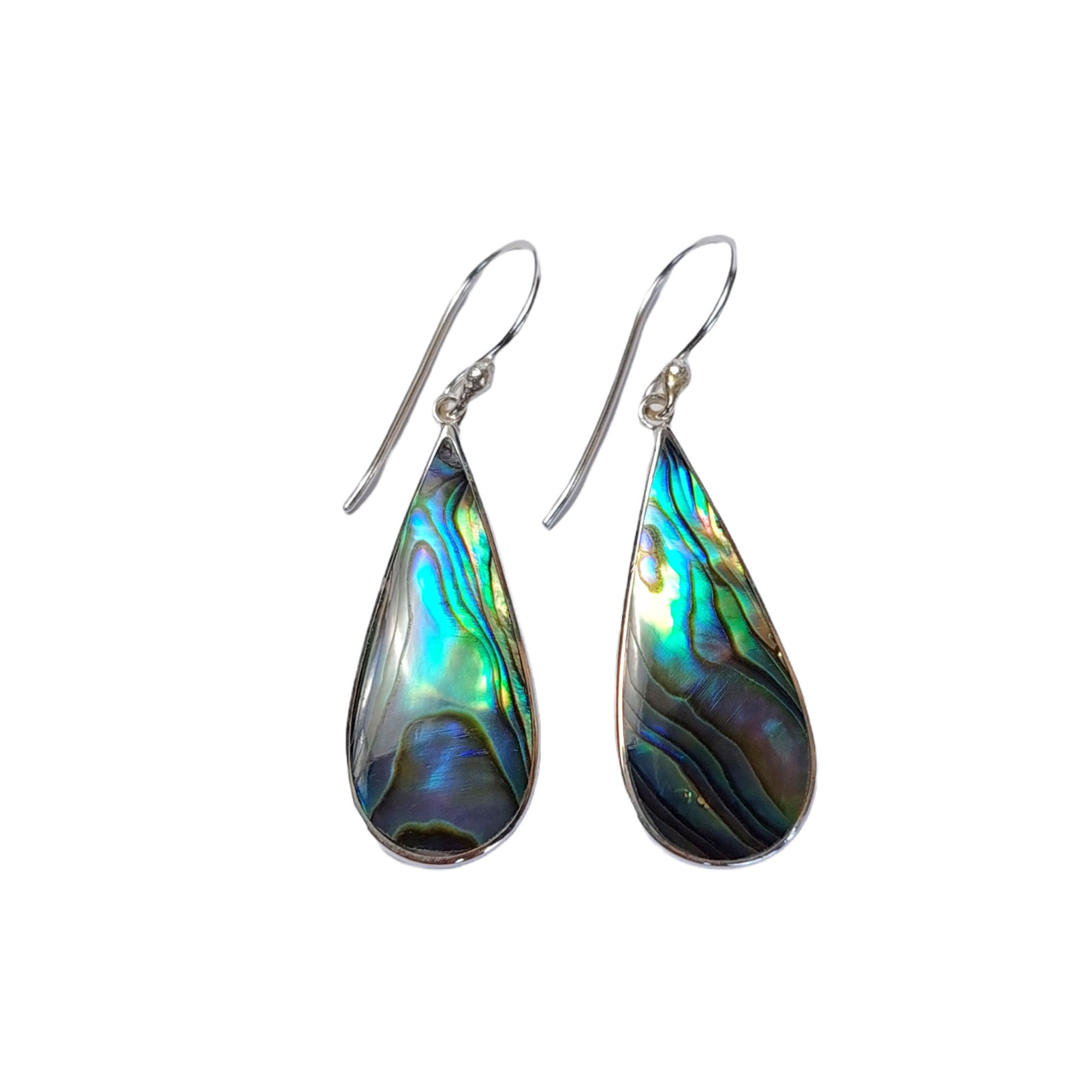 SE442 Sterling Silver Paua Shell Large Raindrop Dangle Earrings - Maka ...