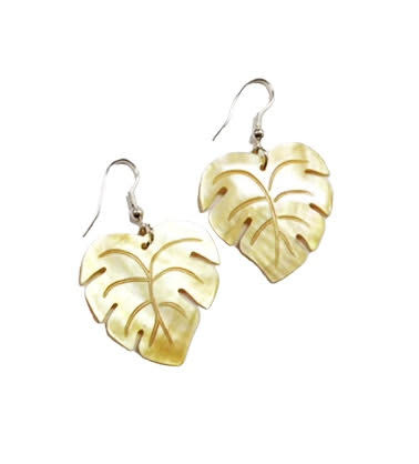 EA181 Shell Earrings Monstera Modern Gold Mother of Pearl - Maka Imports